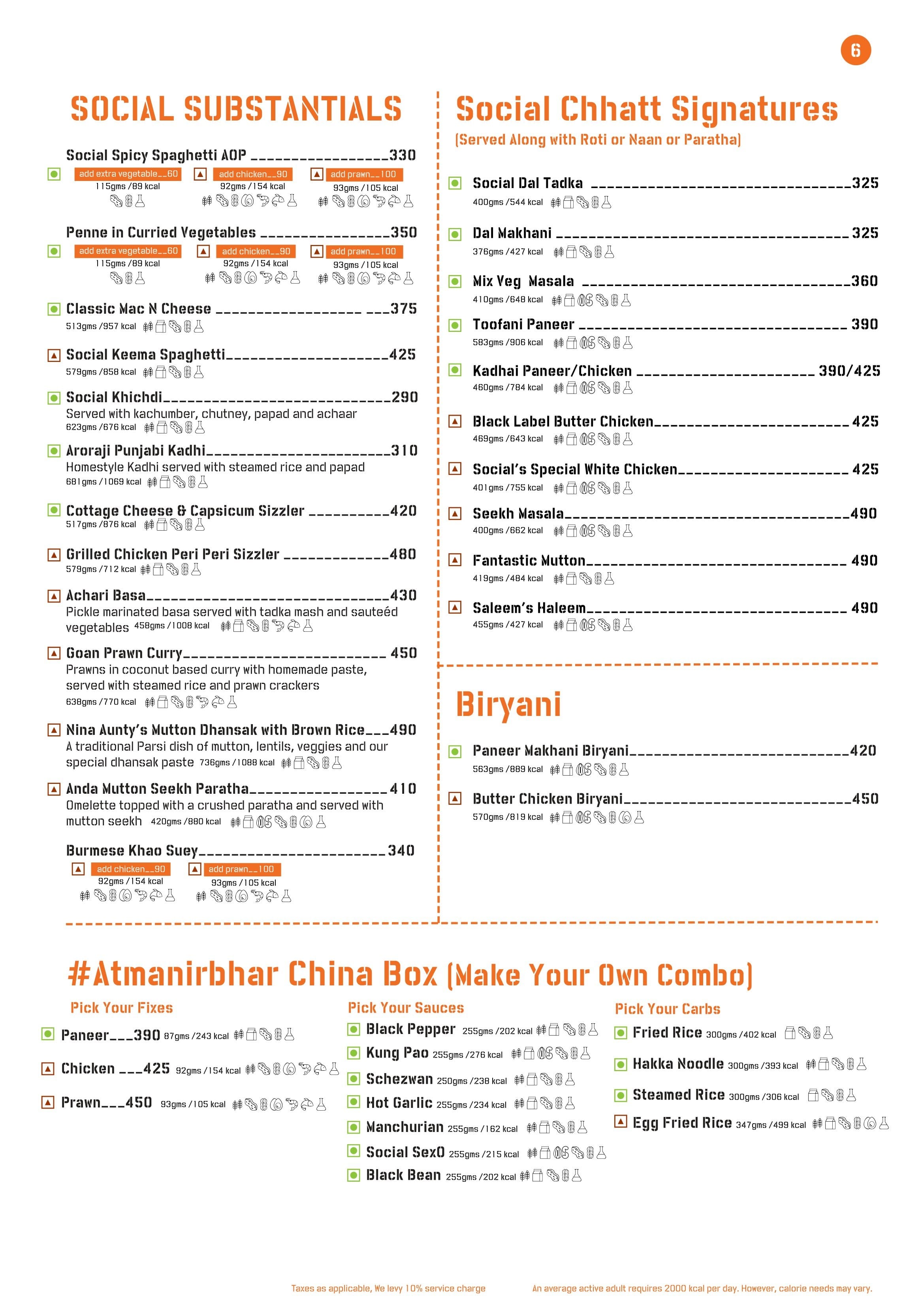 Menu of FC Road Social , FC Road, Pune