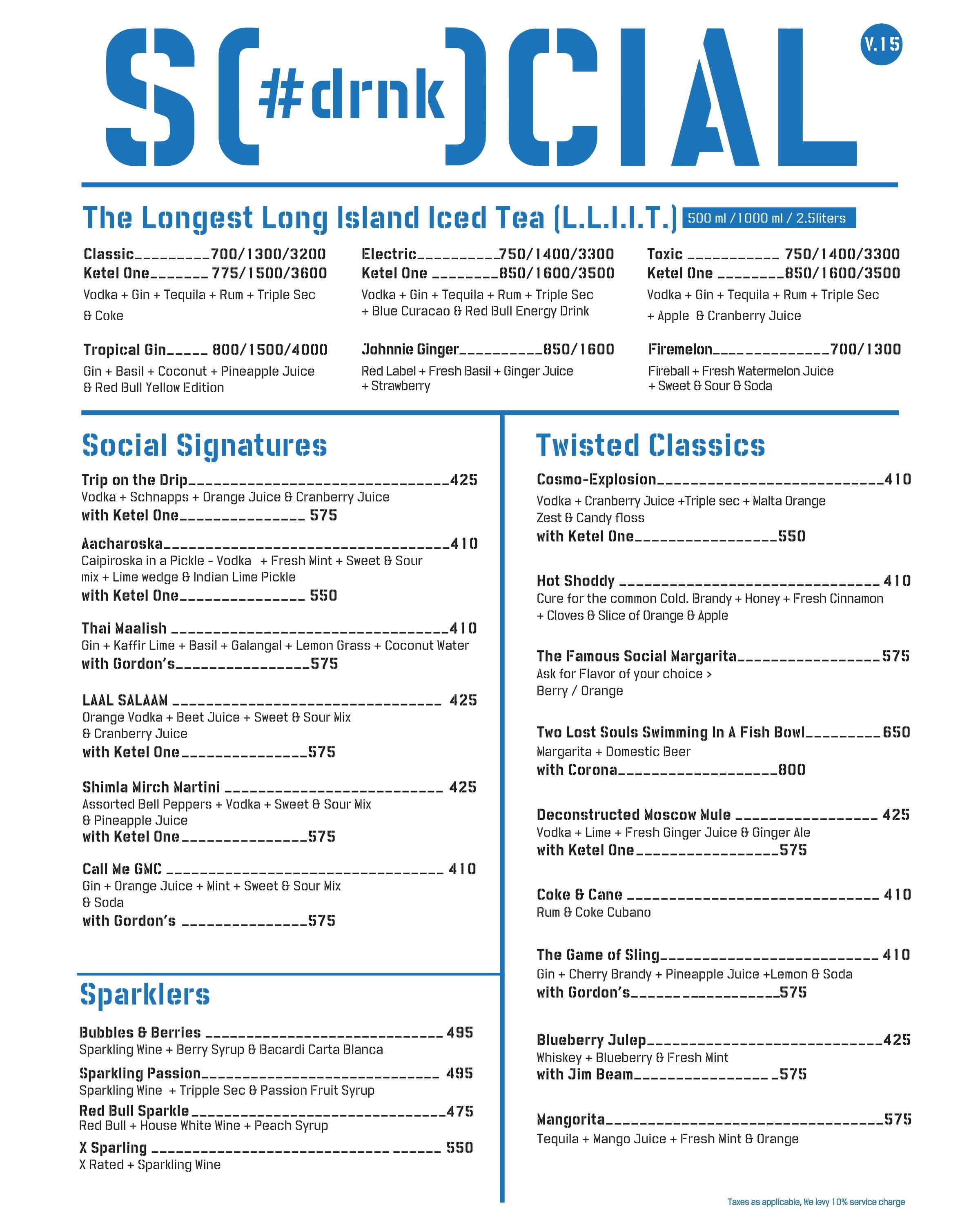 Menu of FC Road Social , FC Road, Pune