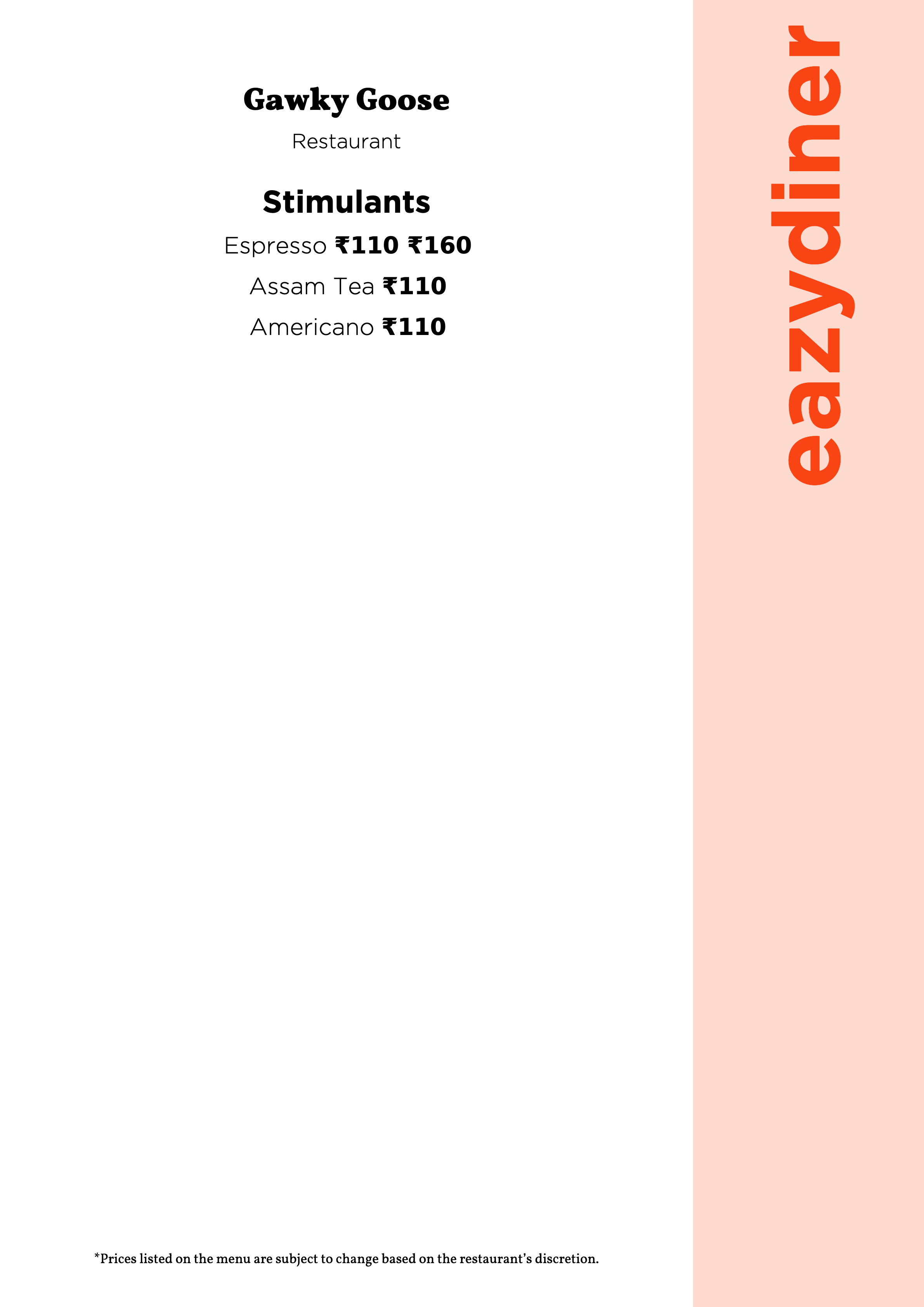 Menu of Gawky Goose, Murgesh Pallya, West Bengaluru