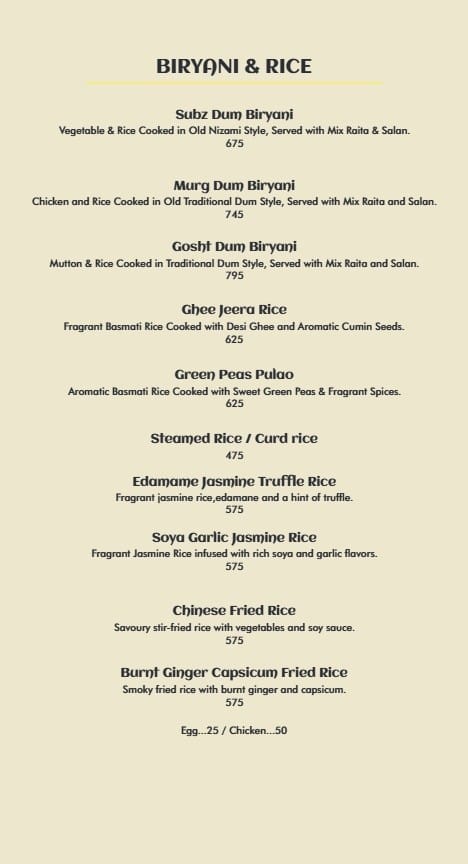 Menu of Exotica, Hitech City, Hyderabad