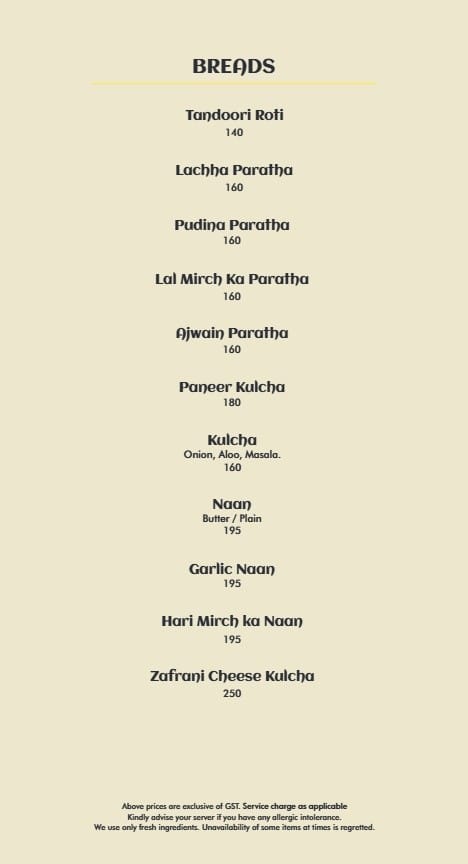 Menu of Exotica, Hitech City, Hyderabad