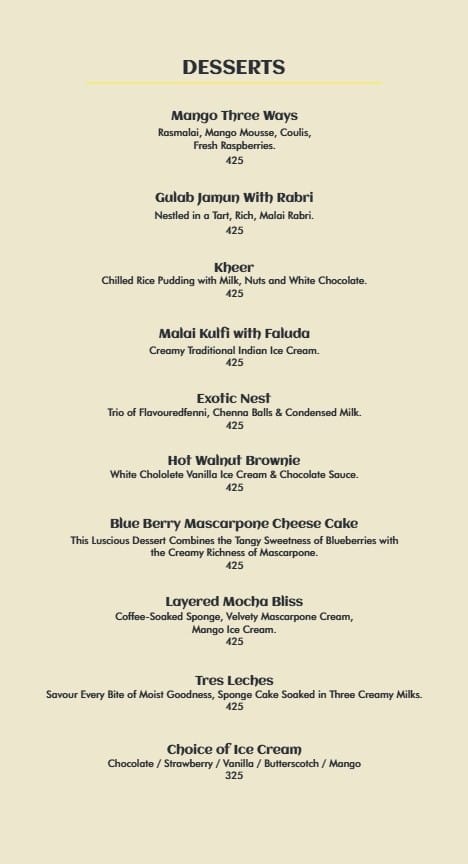 Menu of Exotica, Hitech City, Hyderabad