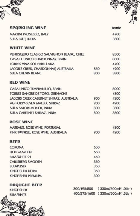 Menu of Exotica, Hitech City, Hyderabad