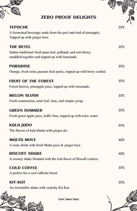 Menu of Exotica, Hitech City, Hyderabad