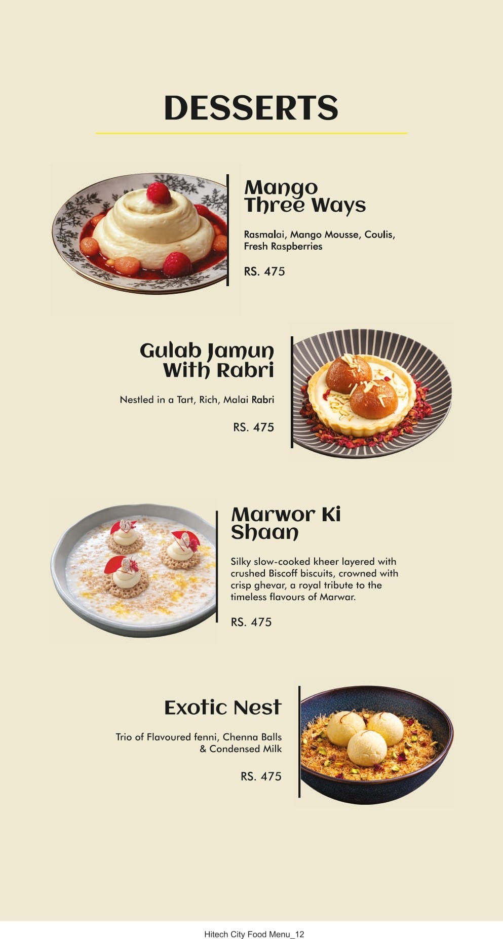 Menu of Exotica, Hitech City, Hyderabad