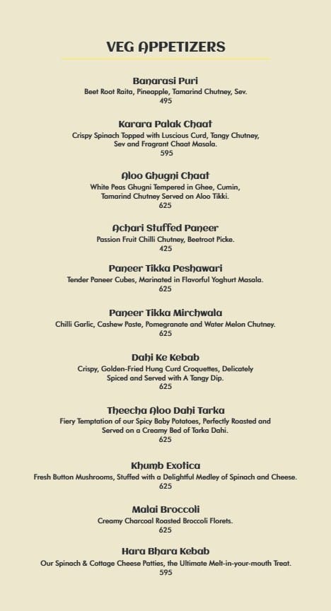 Menu of Exotica, Hitech City, Hyderabad