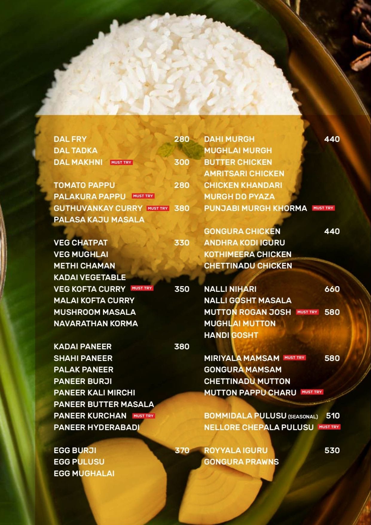 Menu of Pakka Local, Gachibowli, Hyderabad