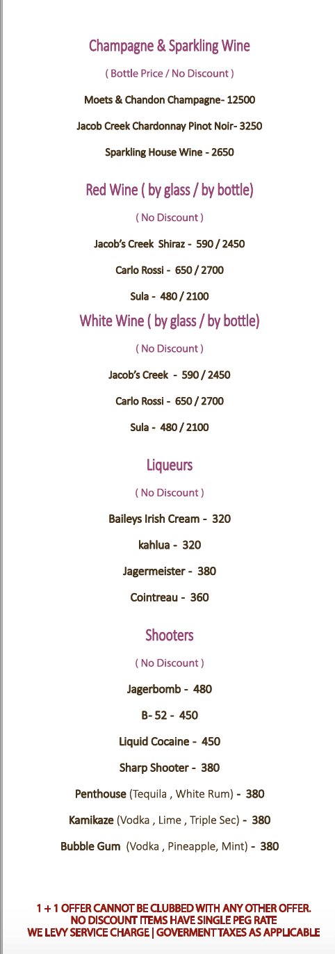 Menu of The Yellow Chilli, Sector 104, Noida