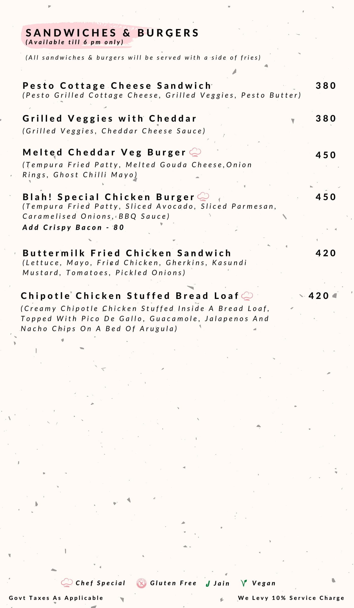 Menu of Blah!, Bandra Kurla Complex (BKC), Western Suburbs