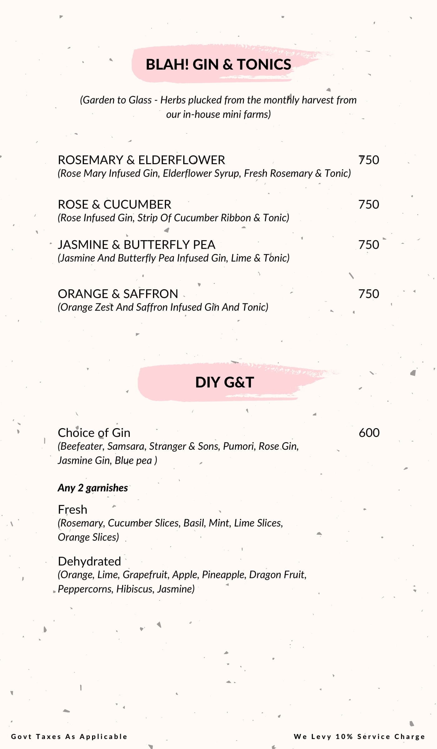 Menu of Blah!, Bandra Kurla Complex (BKC), Western Suburbs