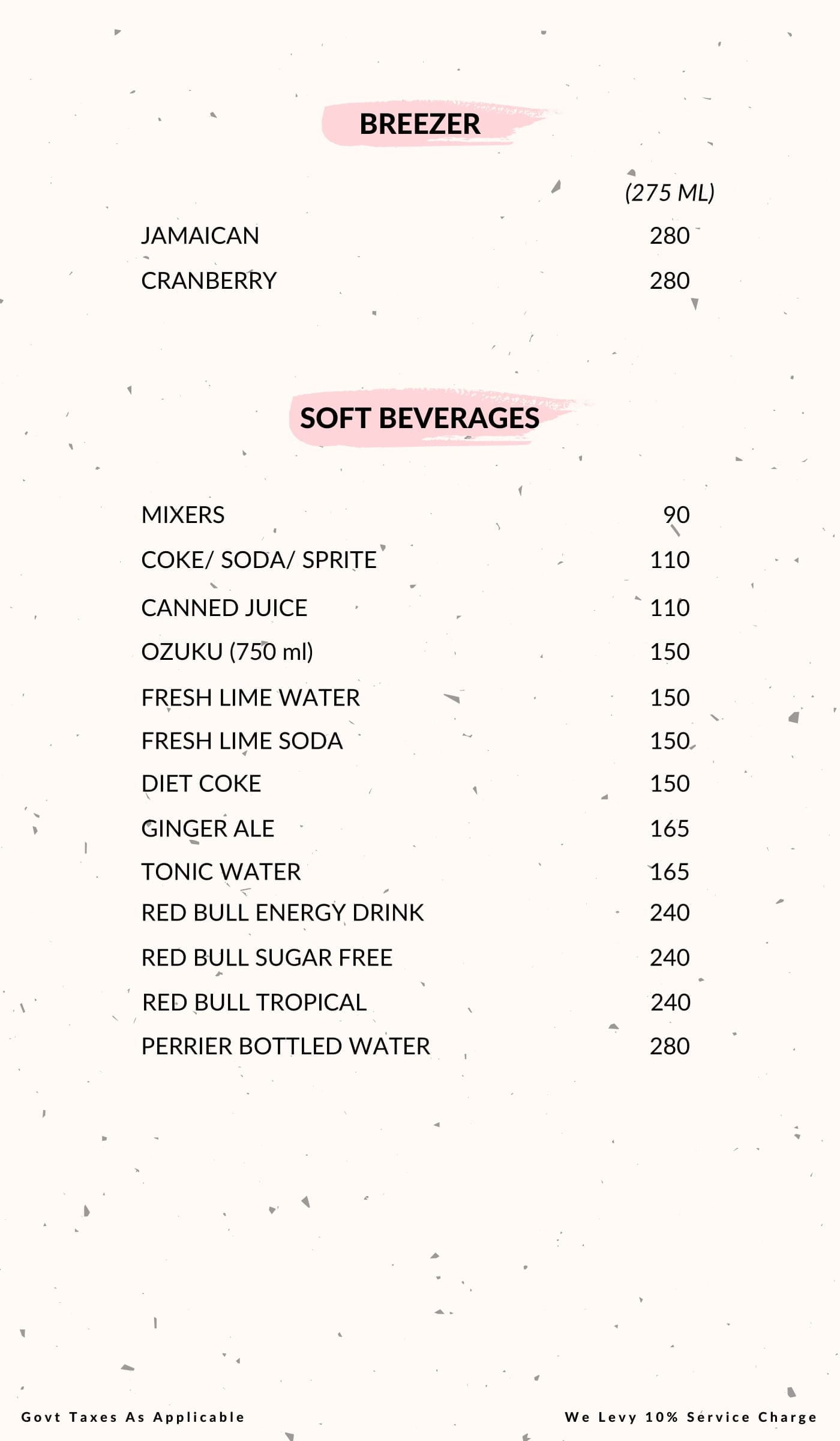 Menu of Blah!, Bandra Kurla Complex (BKC), Western Suburbs