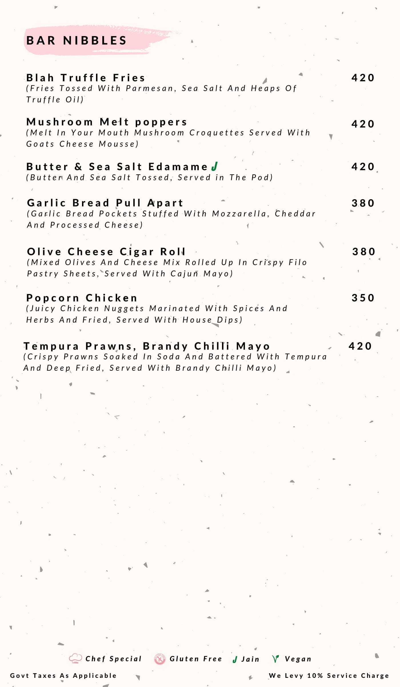 Menu of Blah!, Bandra Kurla Complex (BKC), Western Suburbs