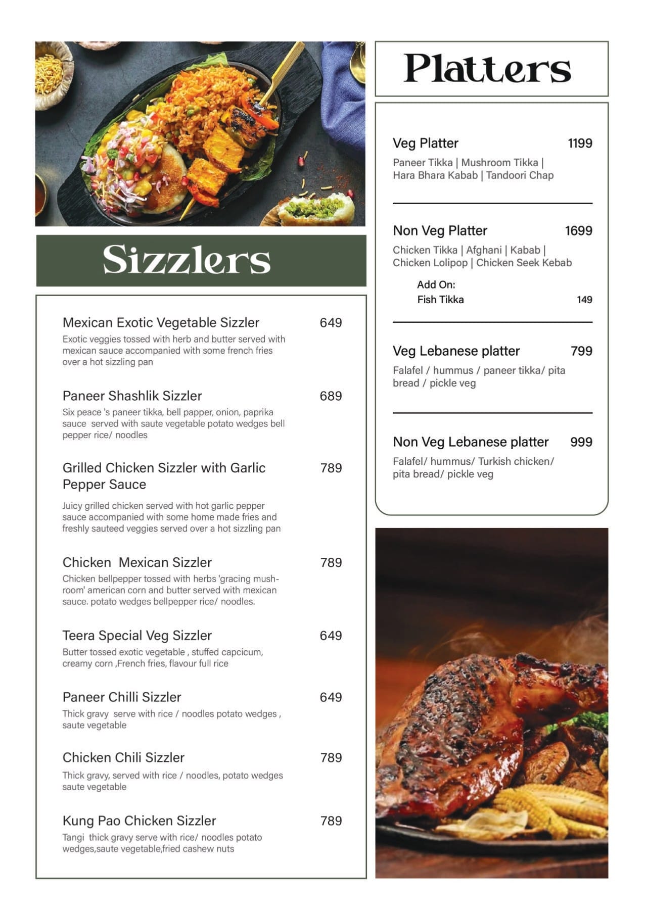 Menu of Teera, Wakad, Pune