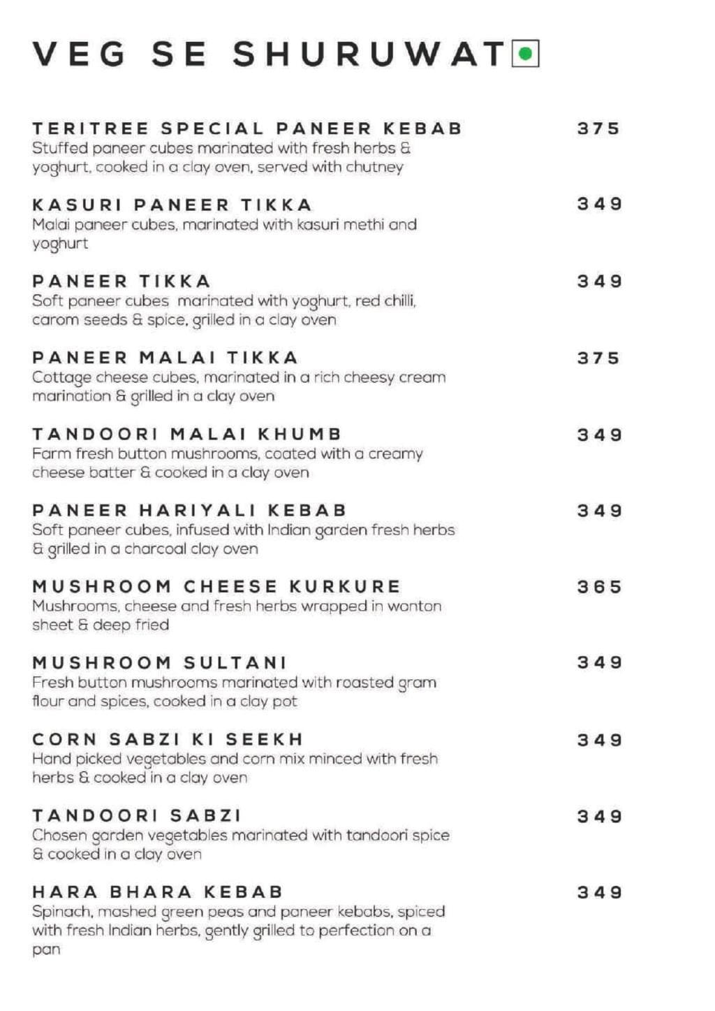 Menu of Teritree, Hadapsar, Pune