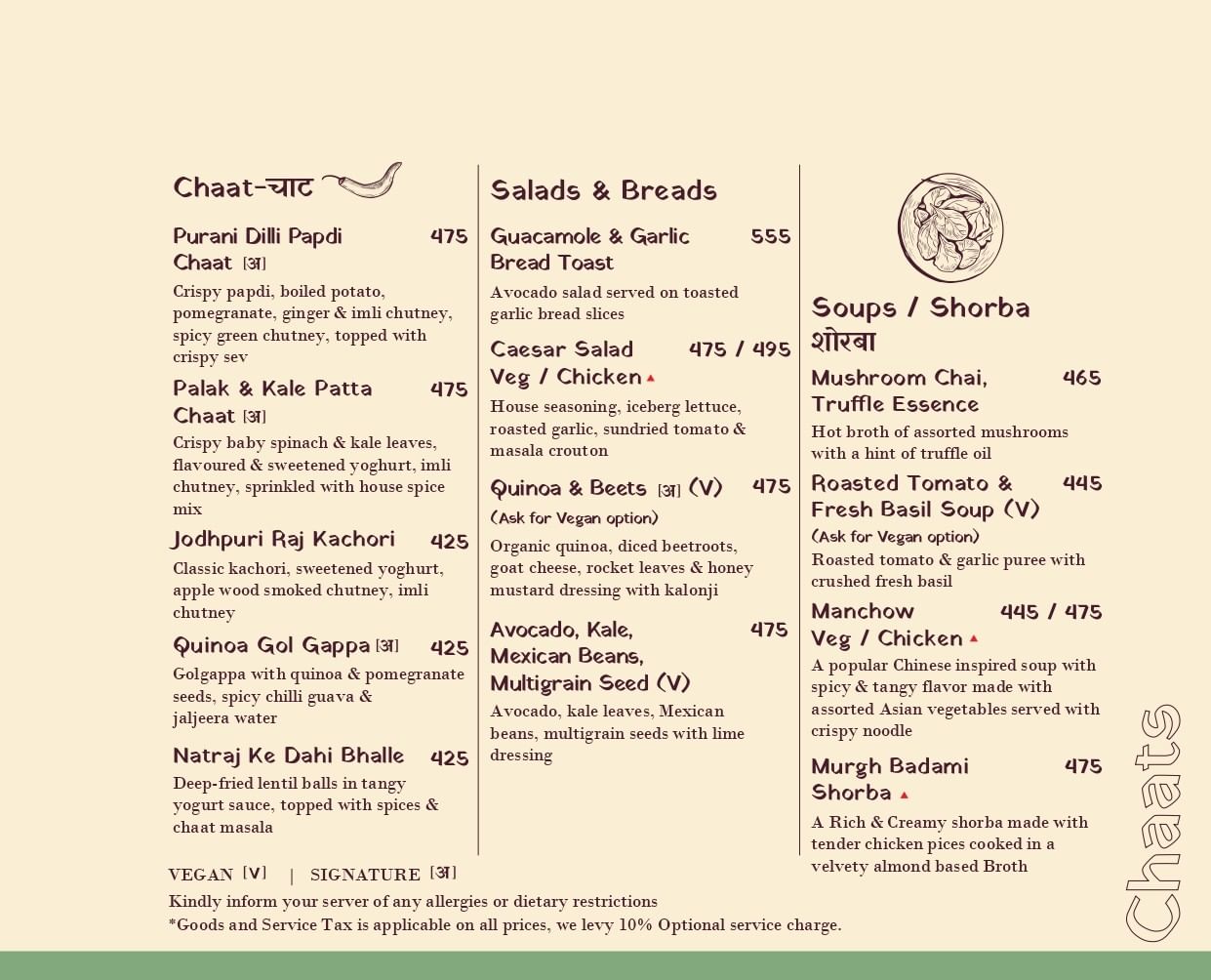 Menu of Anardana, R K Puram, South Delhi