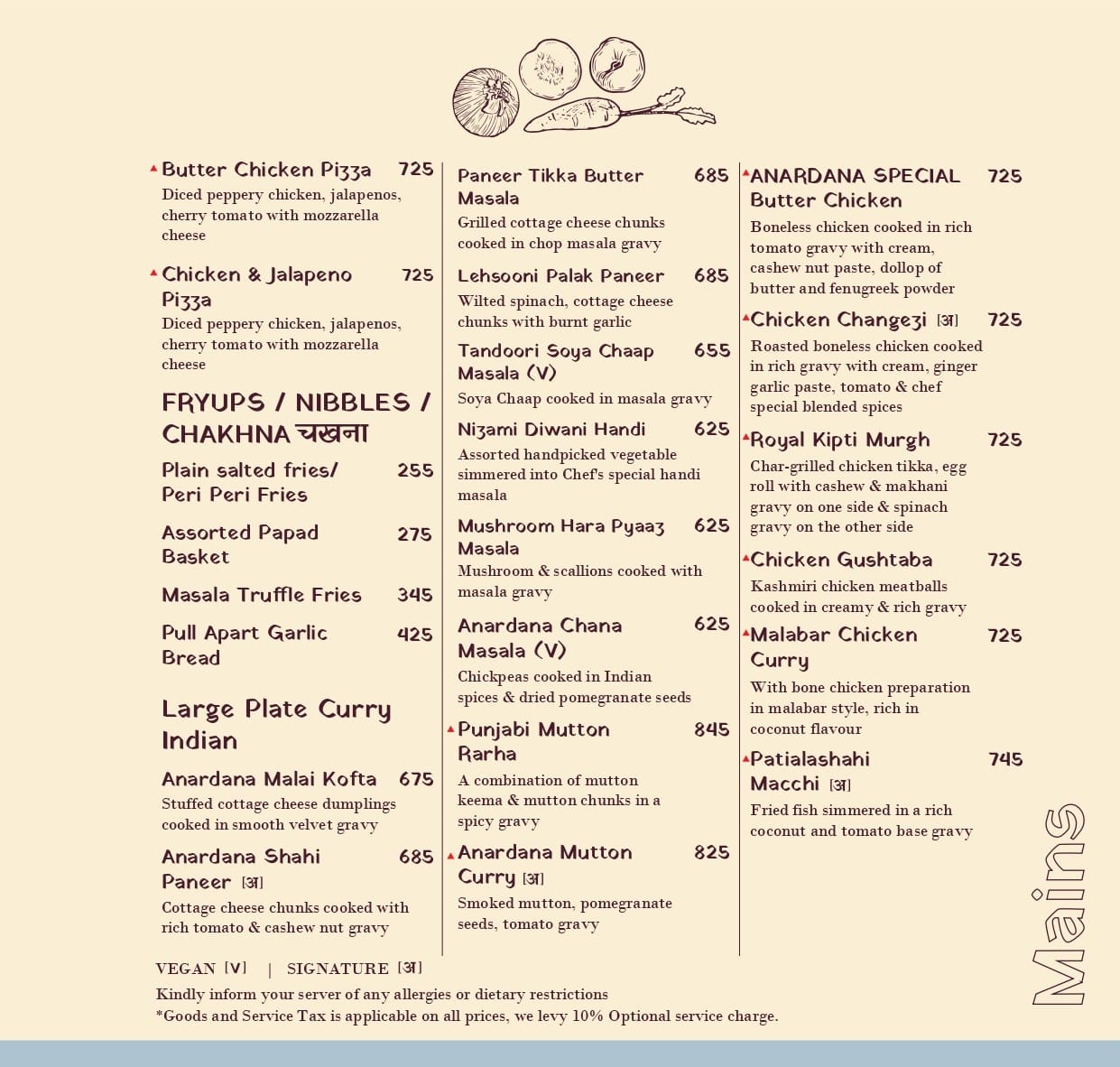 Menu of Anardana, R K Puram, South Delhi