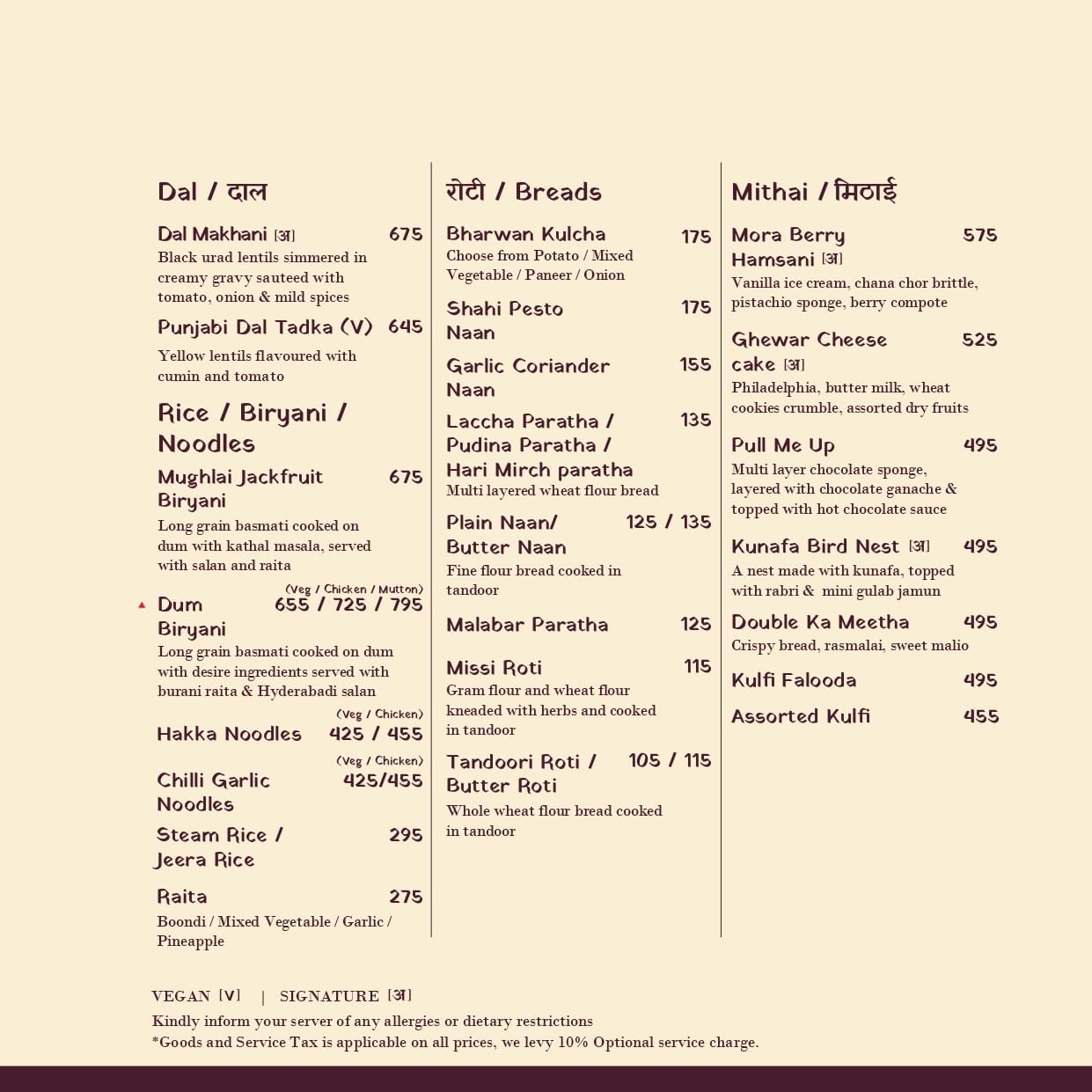 Menu of Anardana, R K Puram, South Delhi