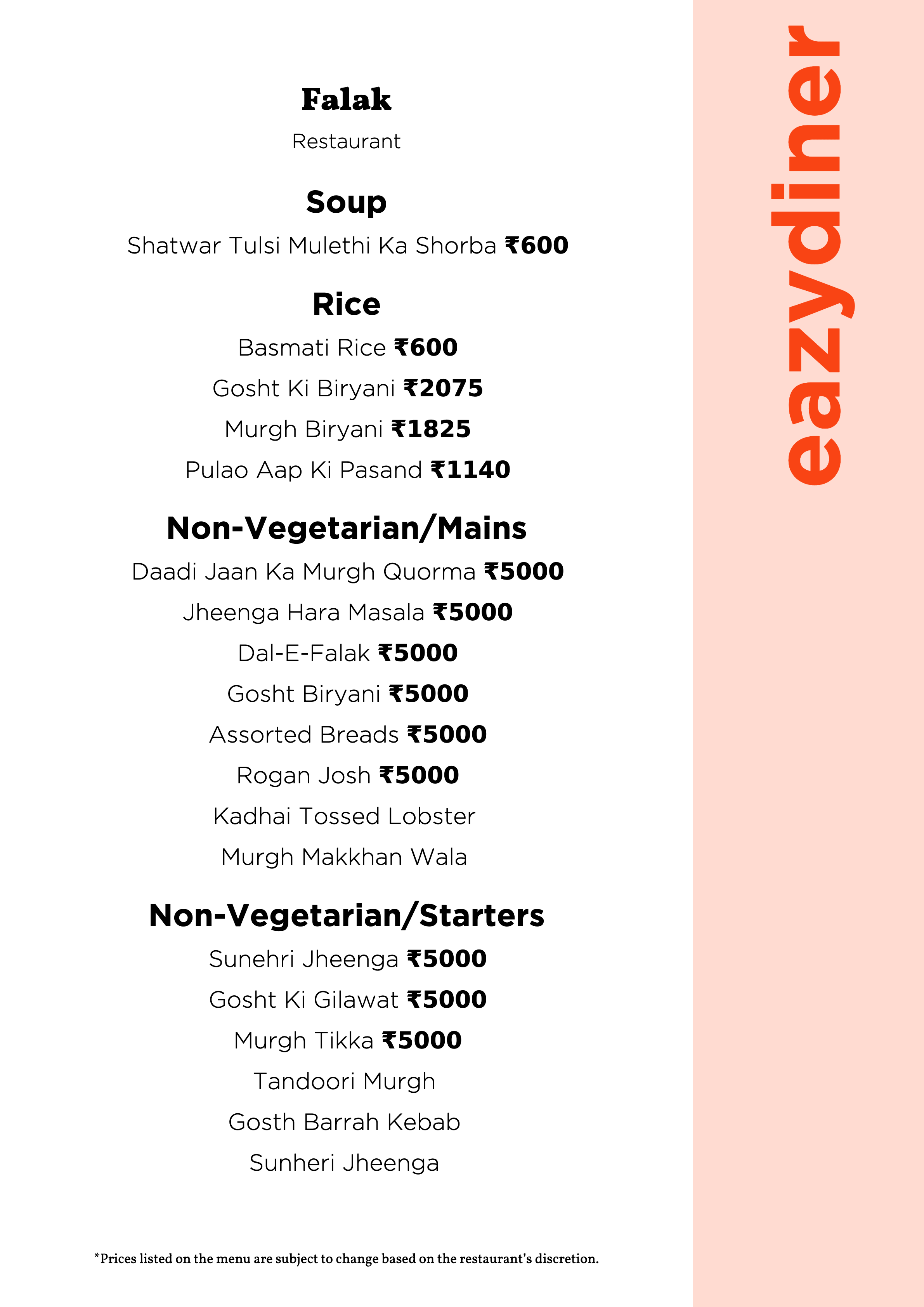 Menu of Falak, The Leela Bhartiya City, Hotel Convention & Residences ...