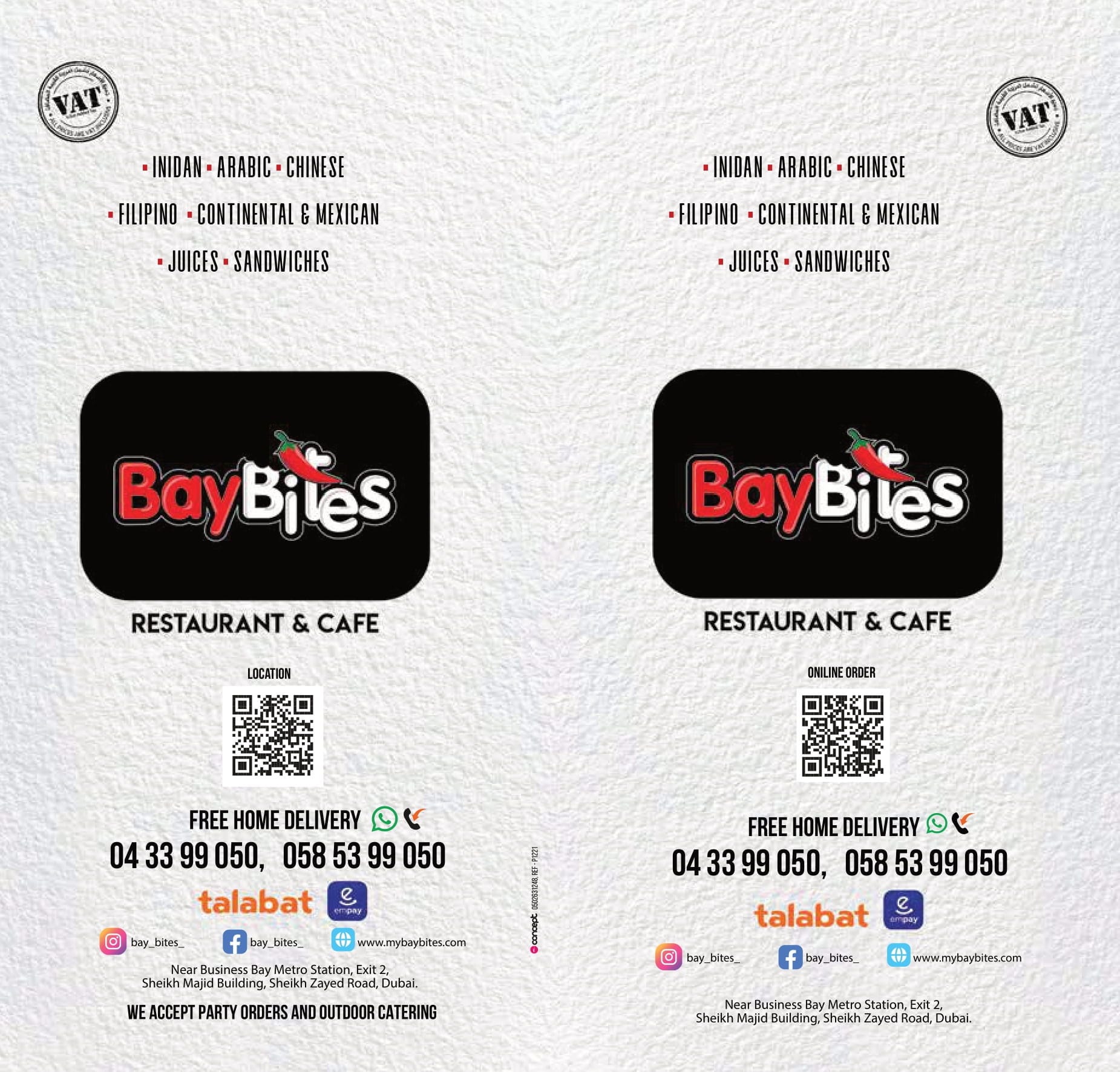 Menu of Bay Bites, Sheikh Zayed Road, Dubai