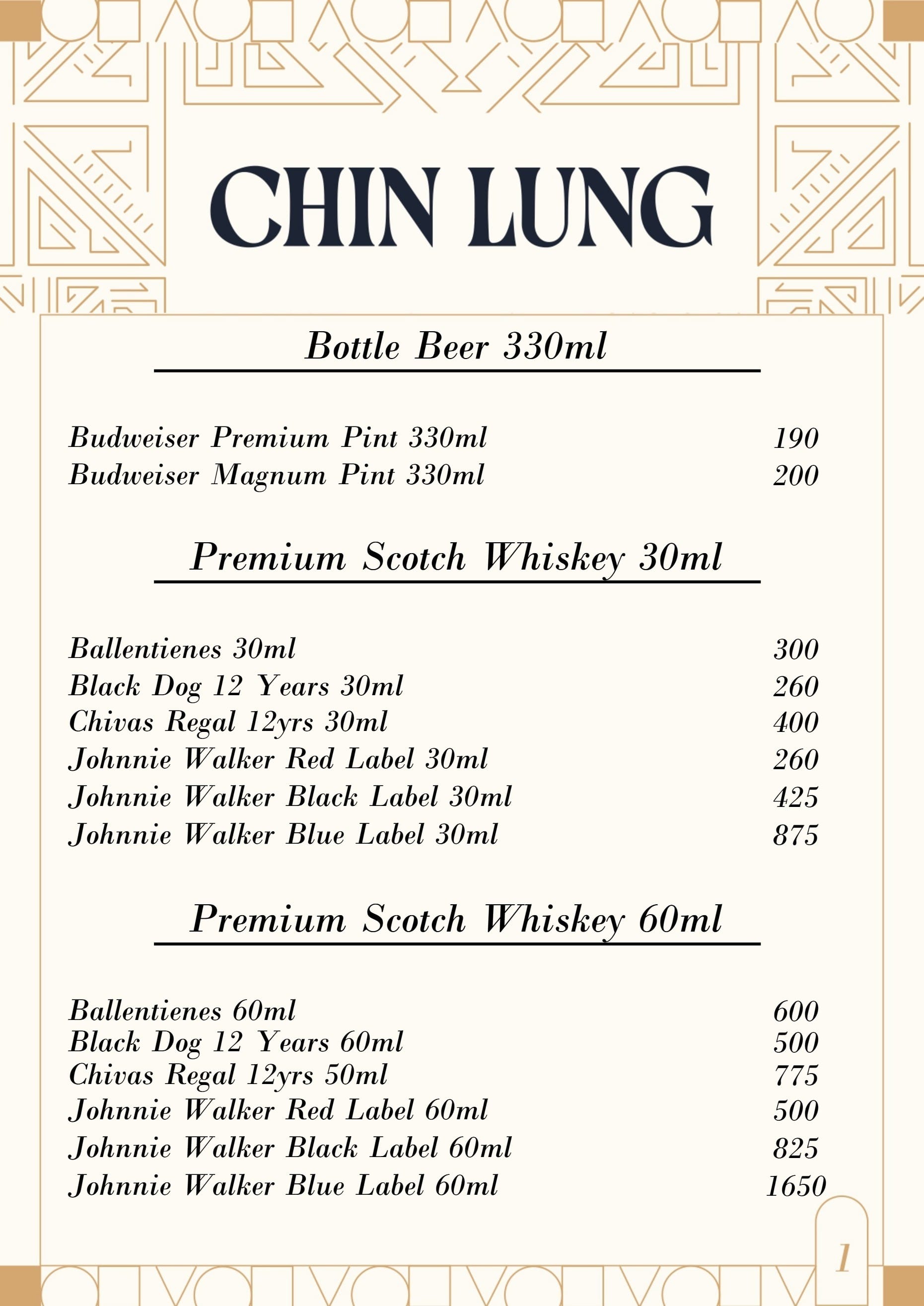 Menu of Chin Lung Resto Bar, New BEL Road, North Bengaluru