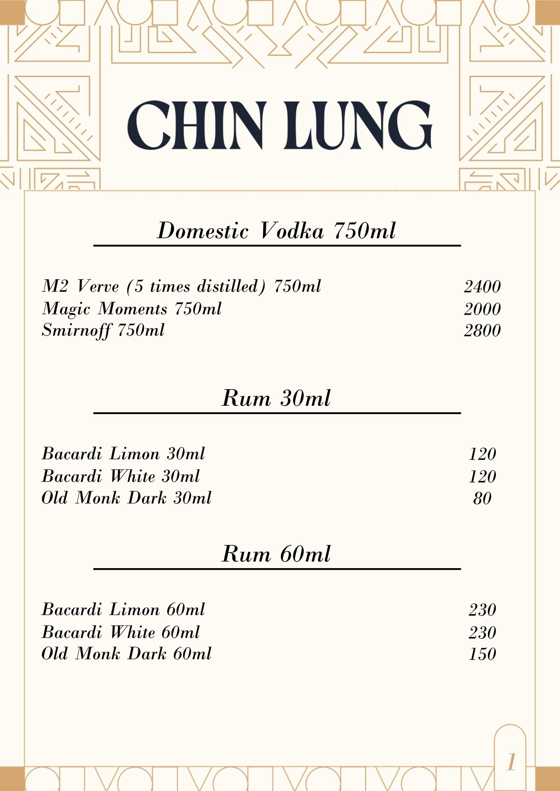 Menu of Chin Lung Resto Bar, New BEL Road, North Bengaluru