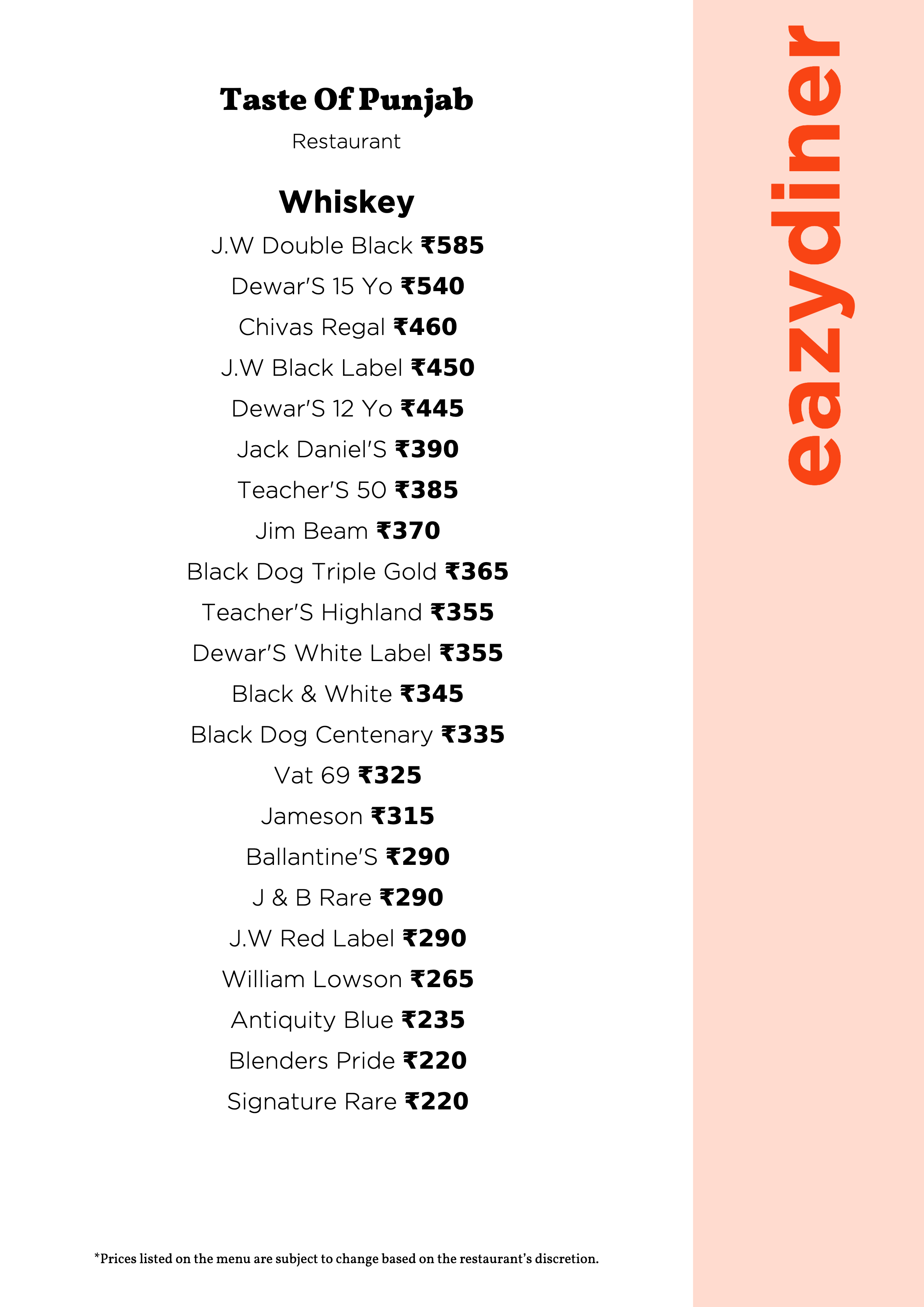 Menu of Taste Of Punjab, Satra Plaza, Vashi