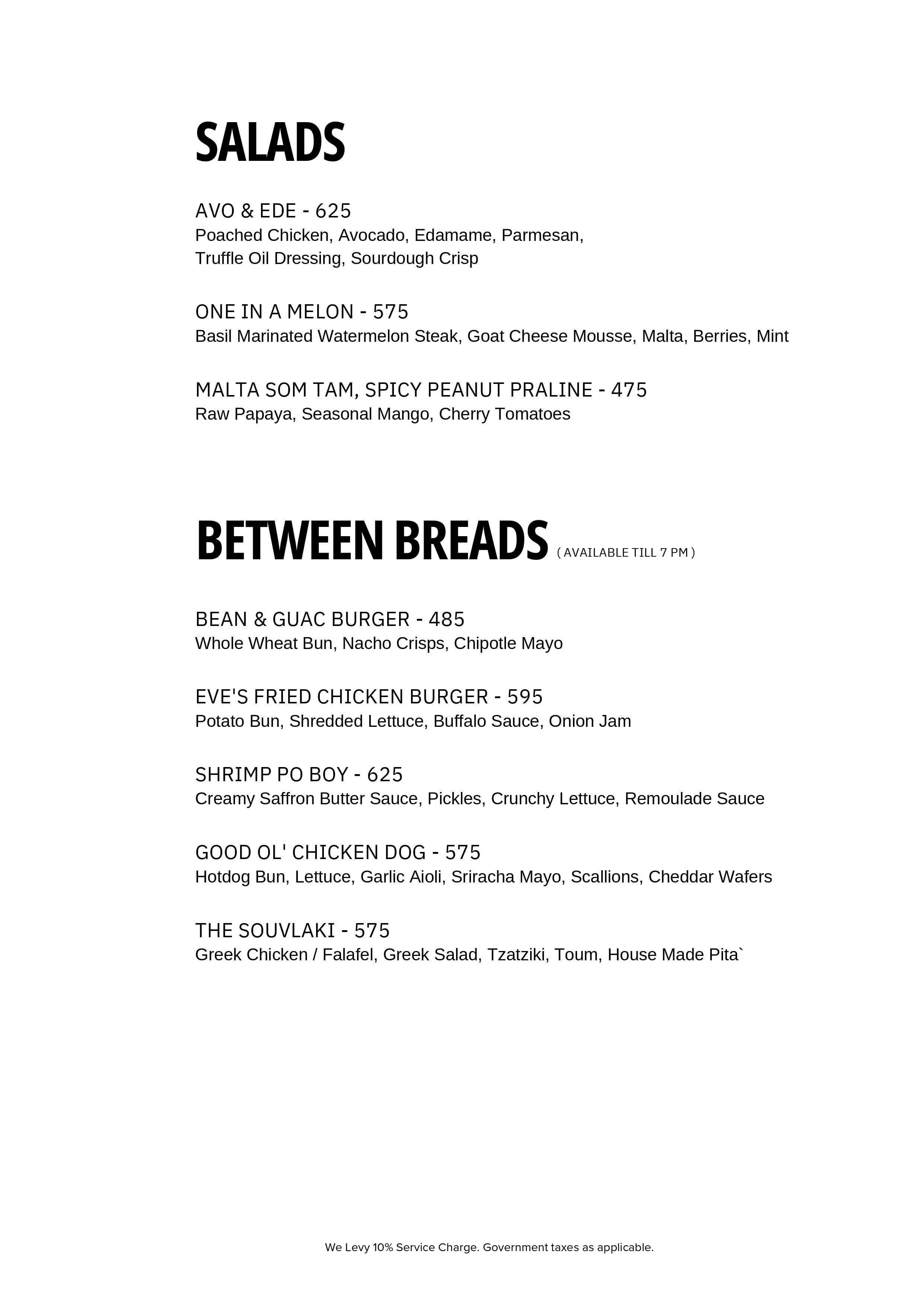 Menu of Eve, Powai, Central Mumbai