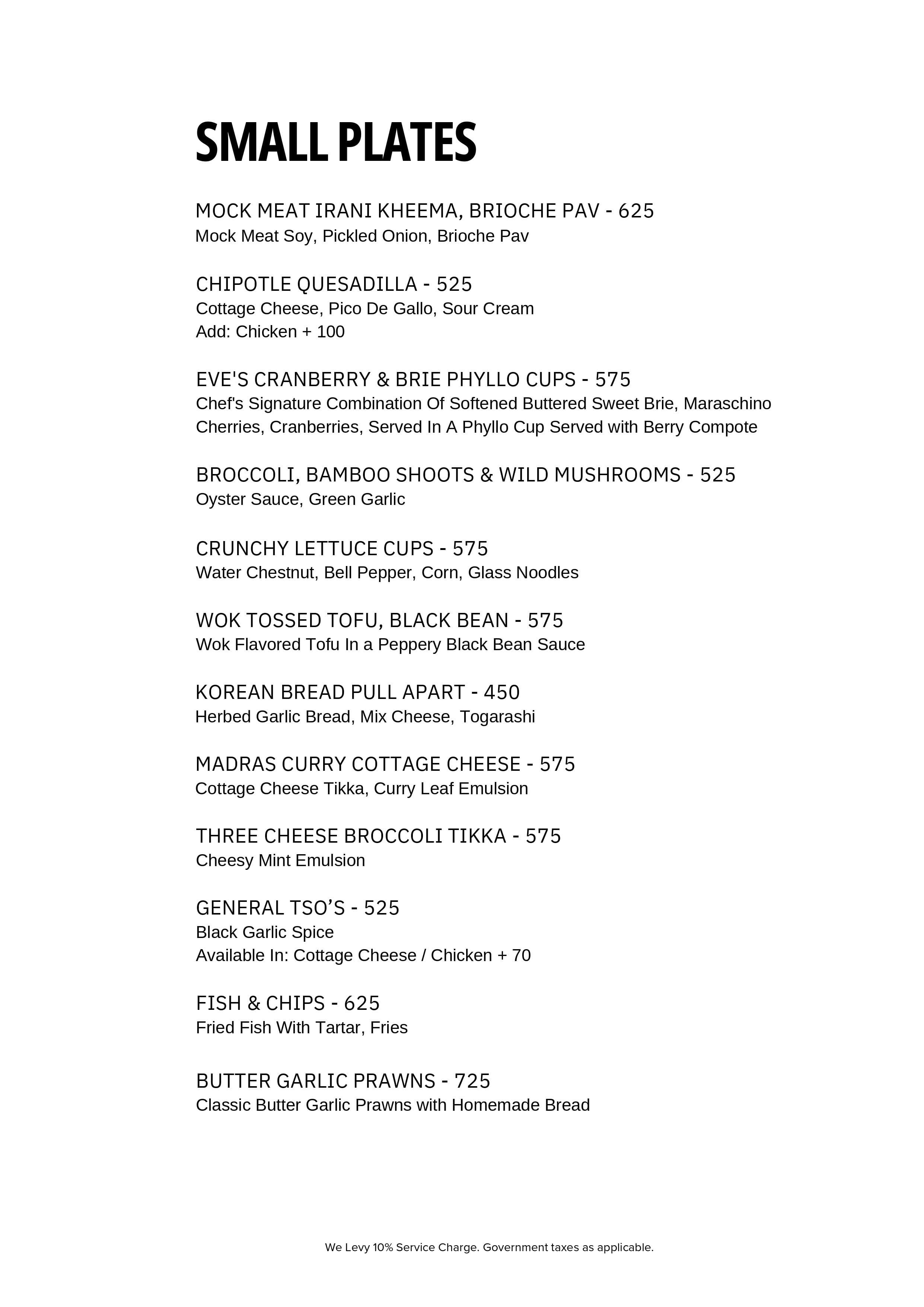 Menu of Eve, Powai, Central Mumbai
