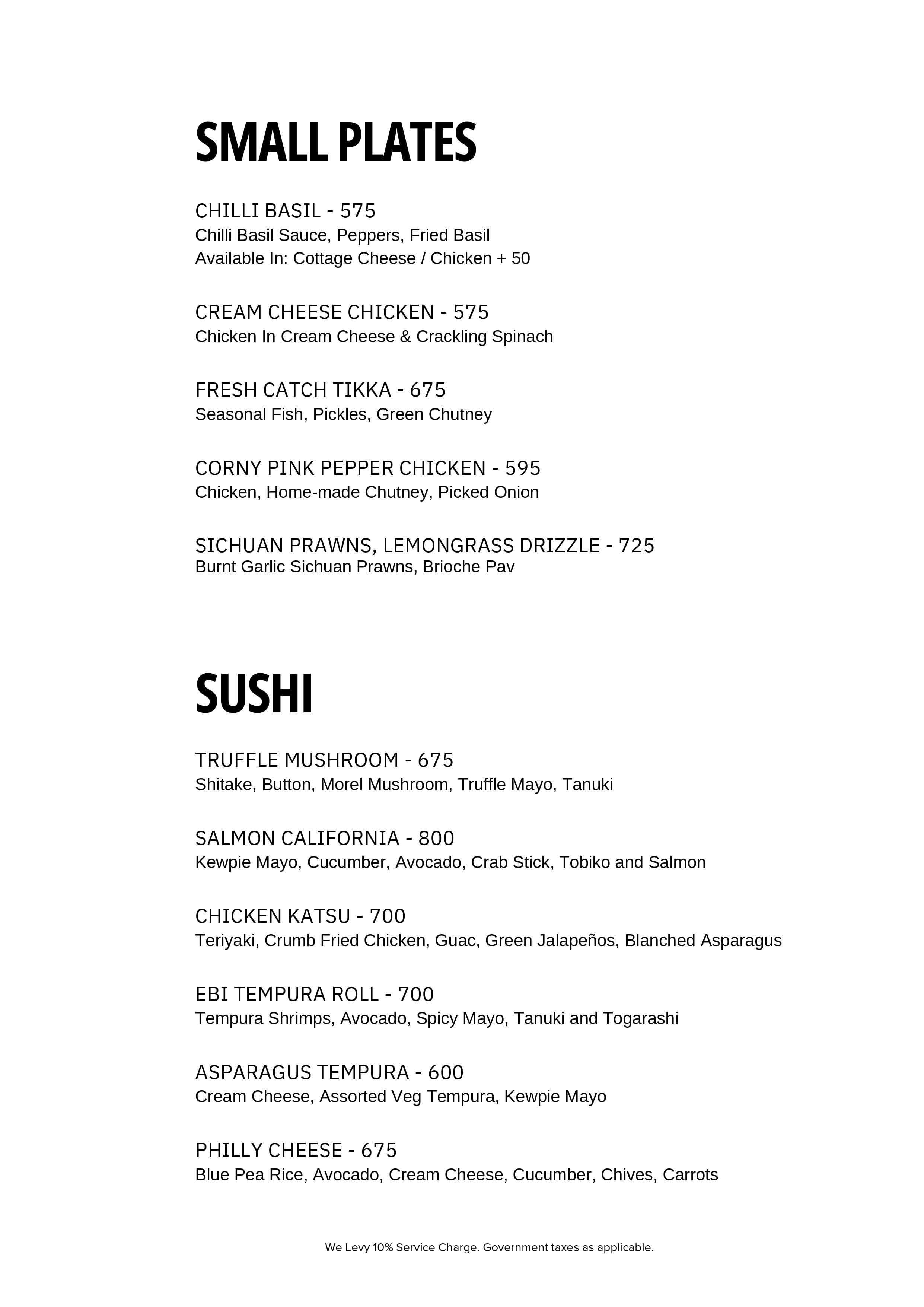Menu of Eve, Powai, Central Mumbai