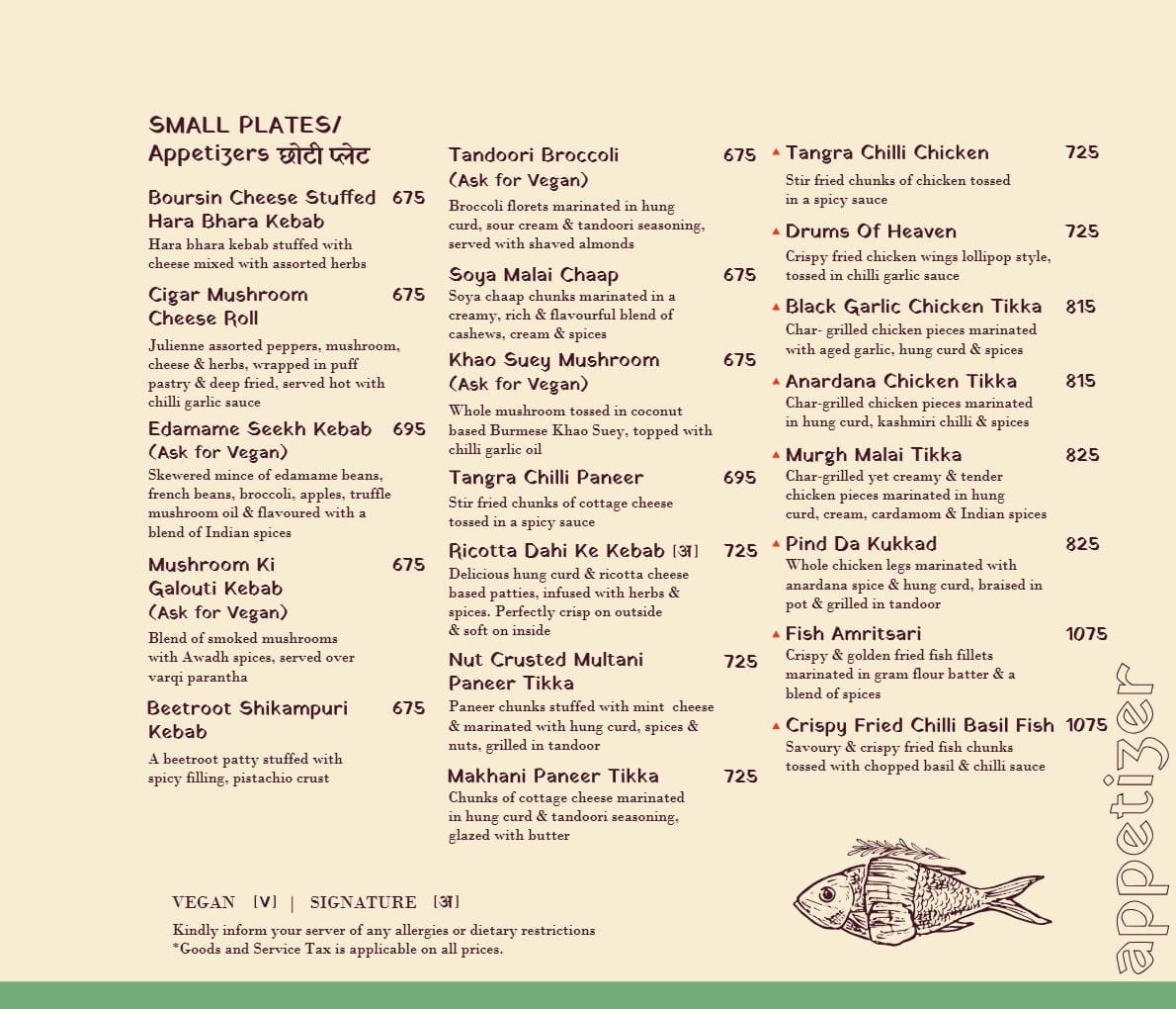 Menu of Anardana, Sector 66, Gurgaon