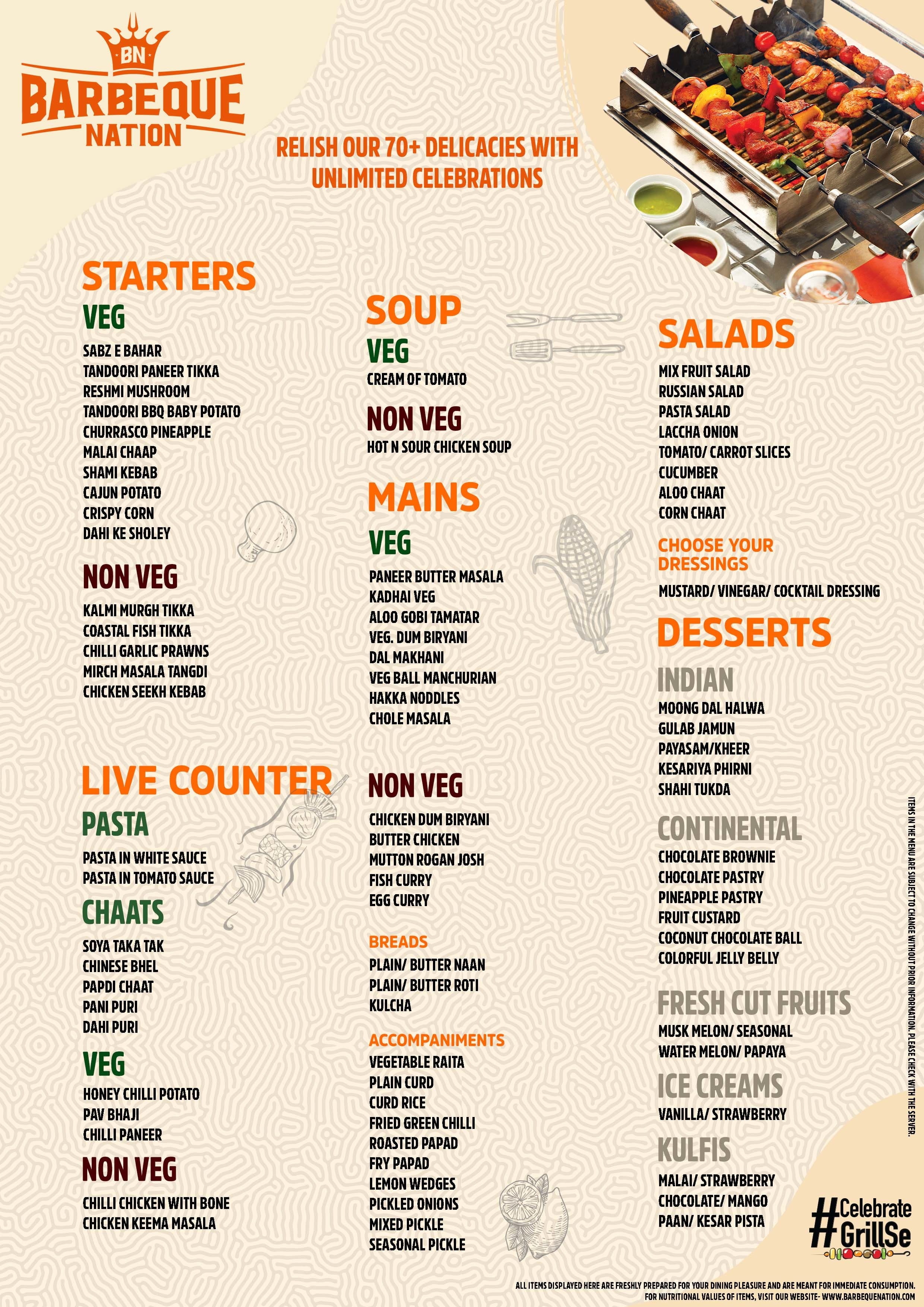 Menu of Barbeque Nation, Hebbal, North Bengaluru