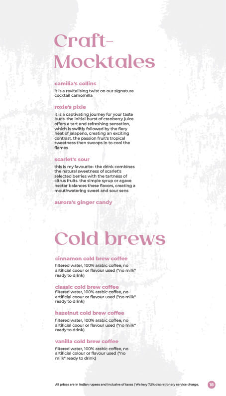 Menu of Roxie, Sarjapur Road, South Bengaluru