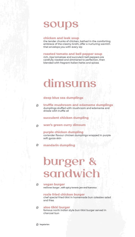 Menu of Roxie, Sarjapur Road, South Bengaluru