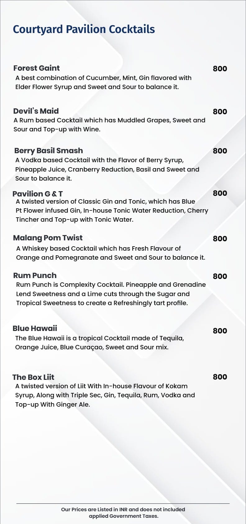 Menu of Courtyard Pavilion, Courtyard By Marriott Navi Mumbai