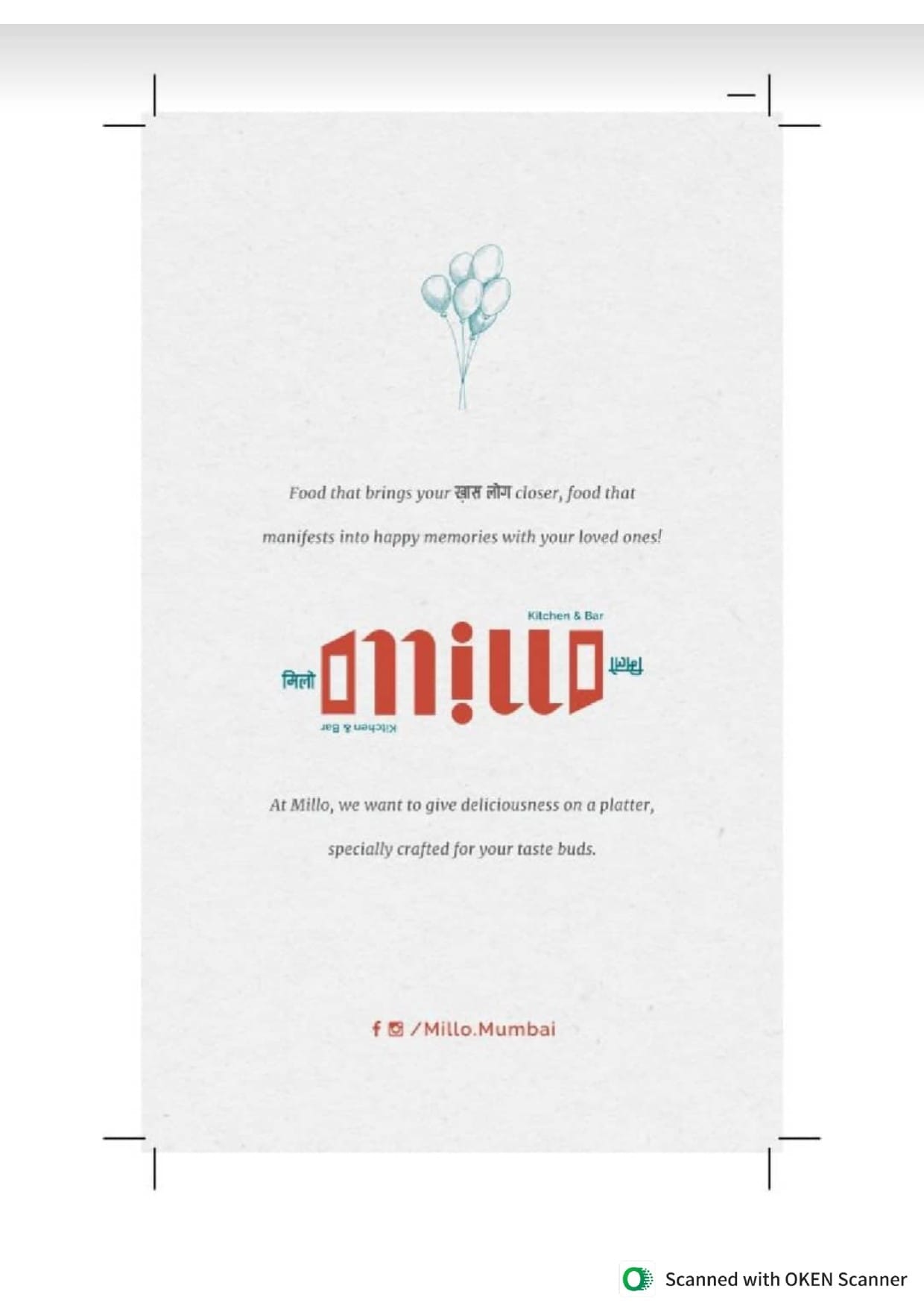 Menu of Millo, Lower Parel, South Mumbai