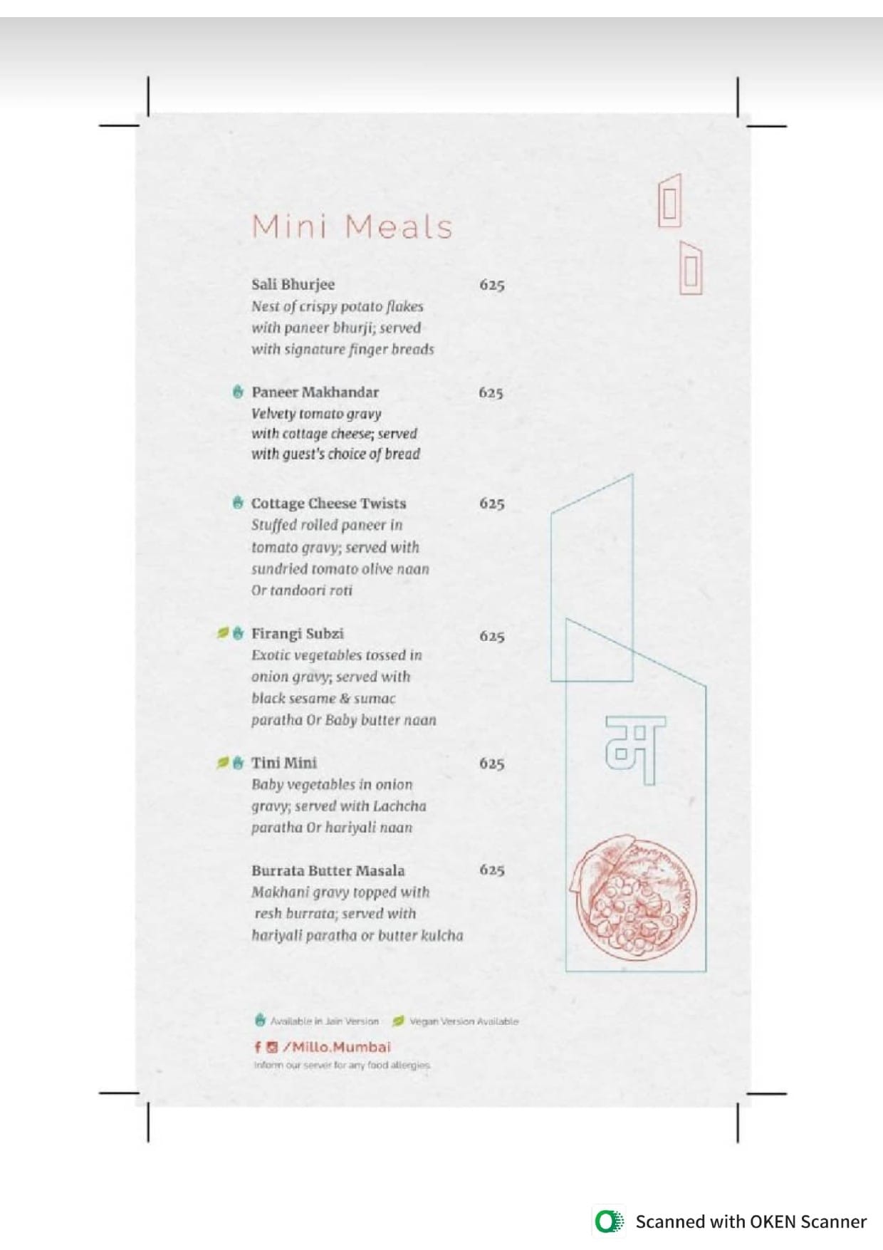 Menu of Millo, Lower Parel, South Mumbai