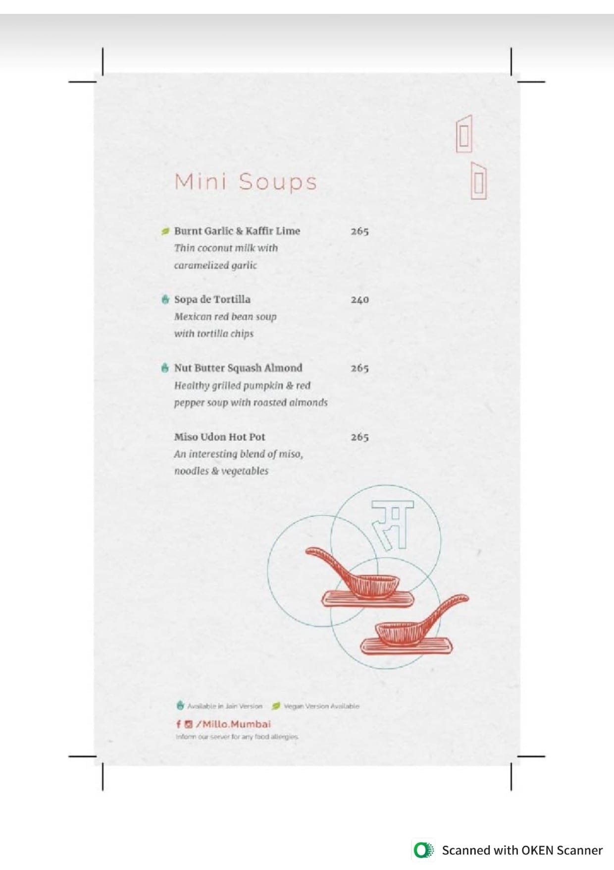 Menu of Millo, Lower Parel, South Mumbai