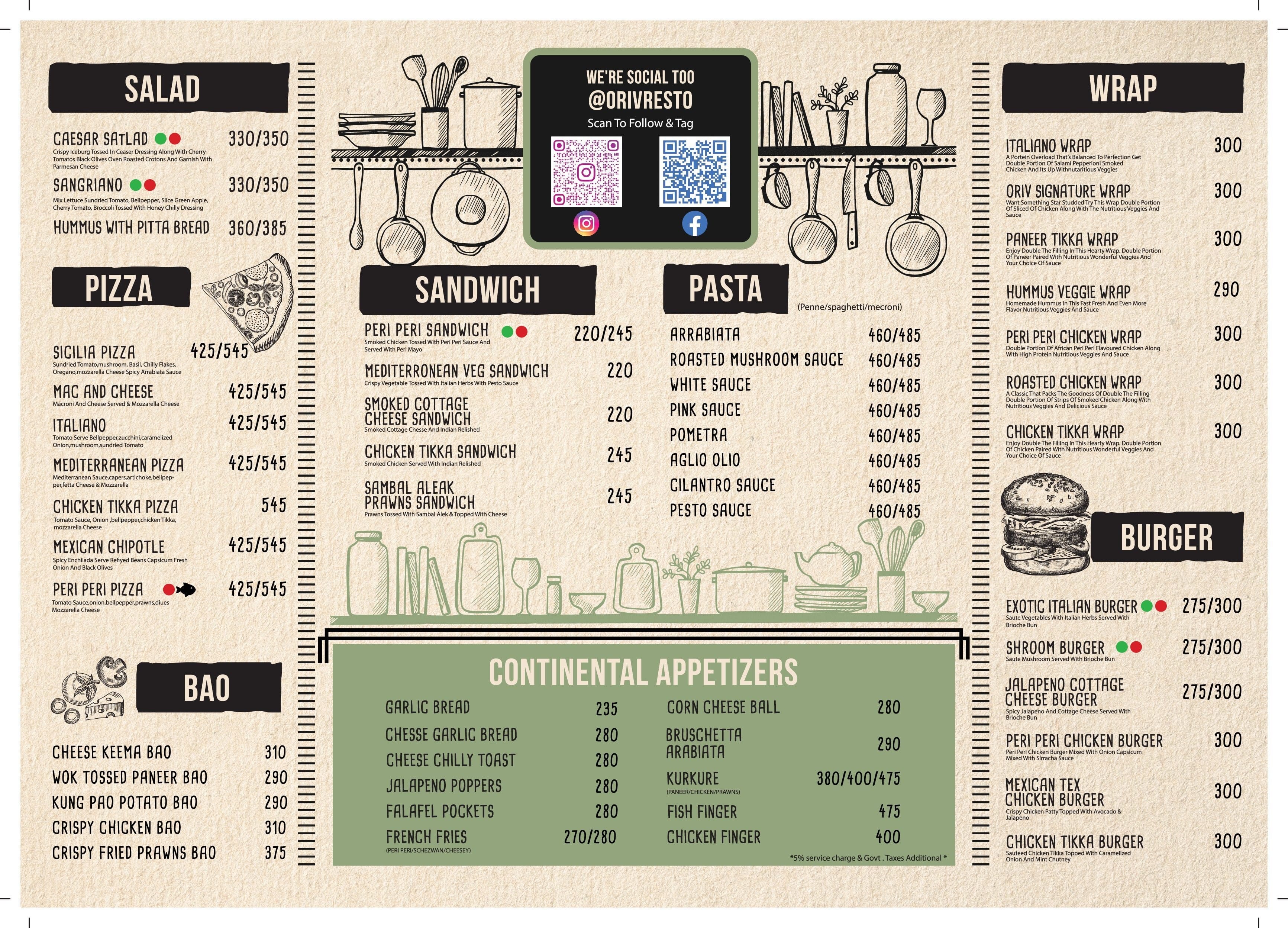Menu of Oriv Resto Cafee Bar, Borivali West, Western Suburbs