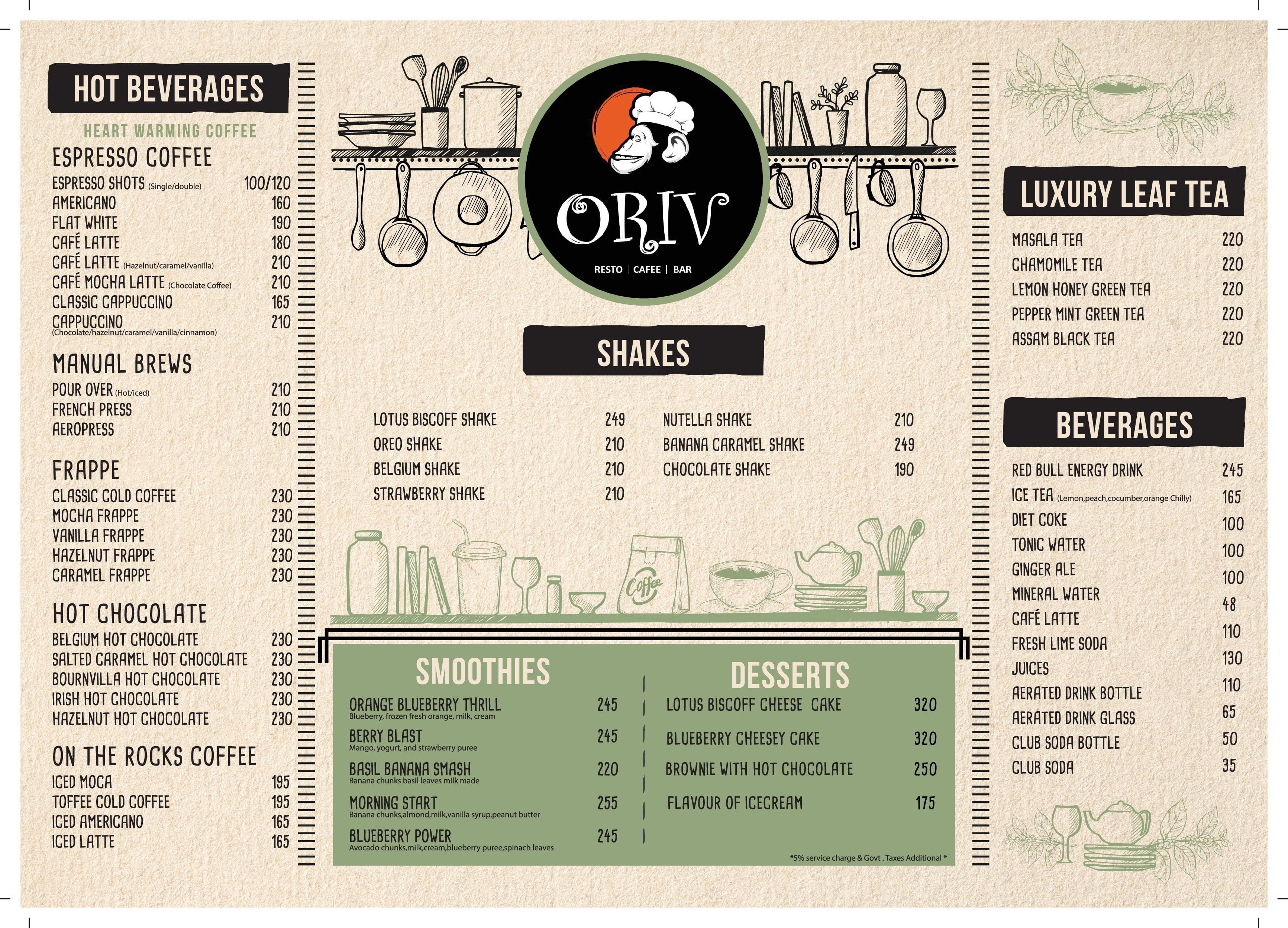 Menu of Oriv Resto Cafee Bar, Borivali West, Western Suburbs