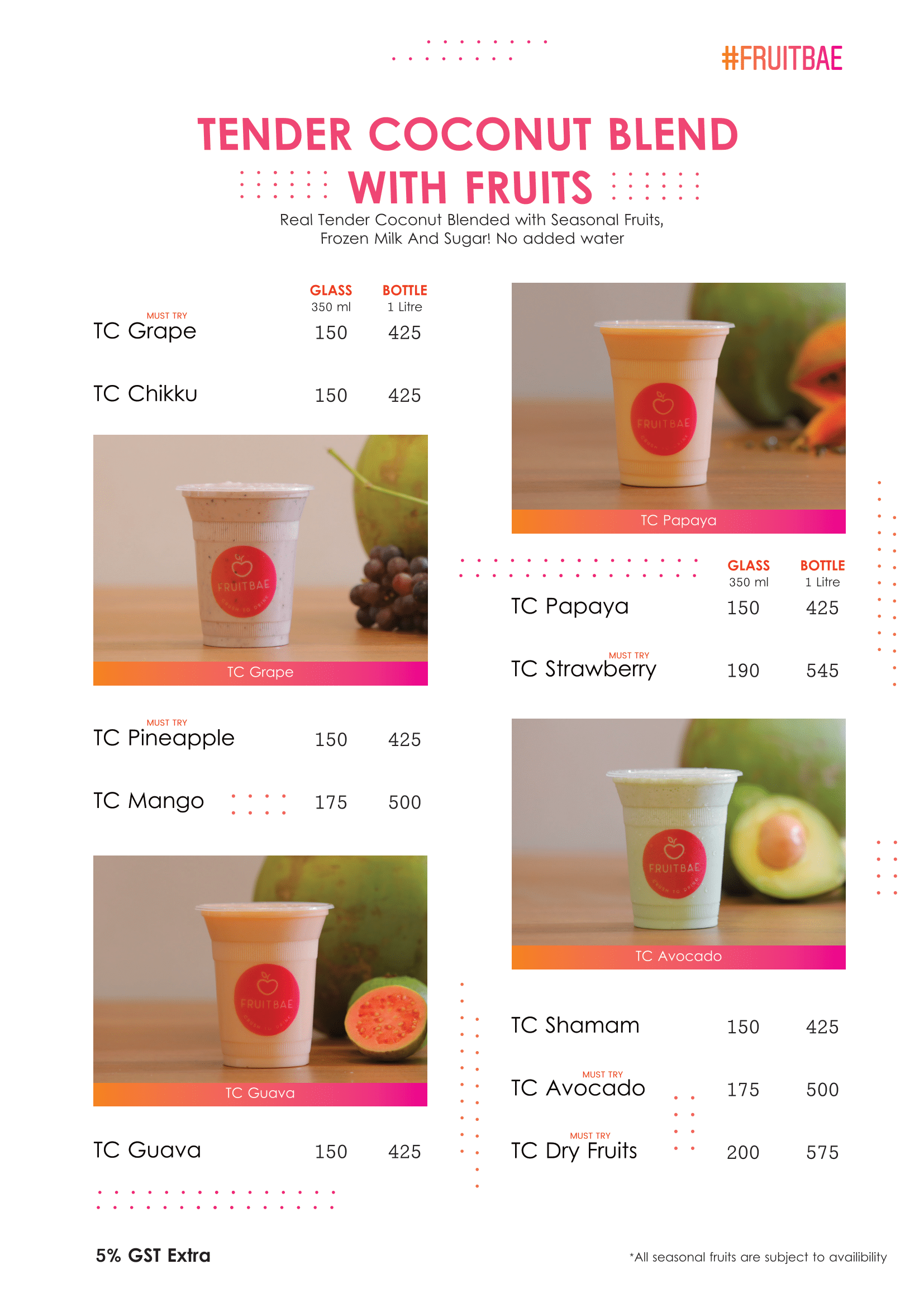Menu of Fruit Bae, Nungambakkam, Chennai