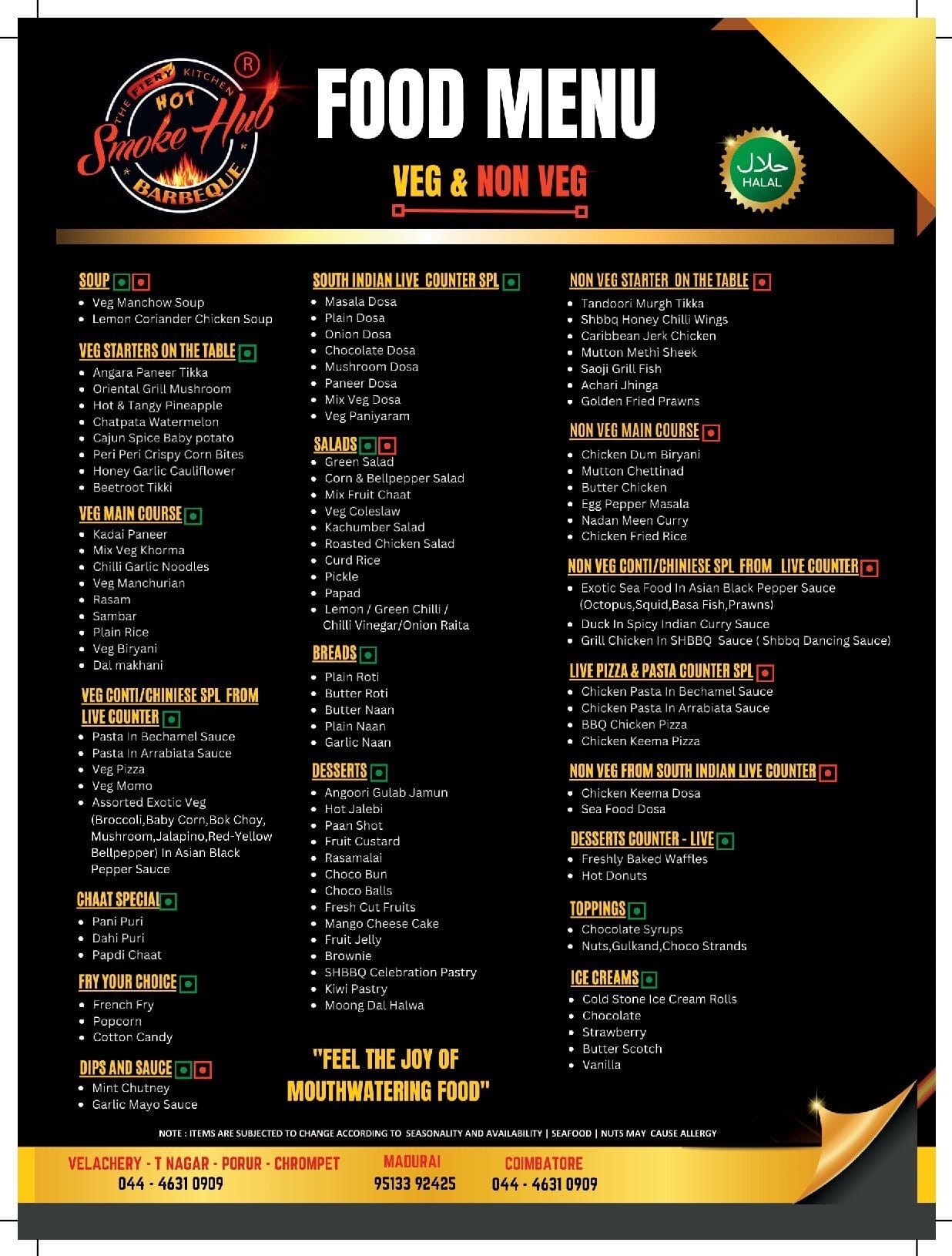 Menu of Smoke Hub Barbeque, Chromepet, Chennai