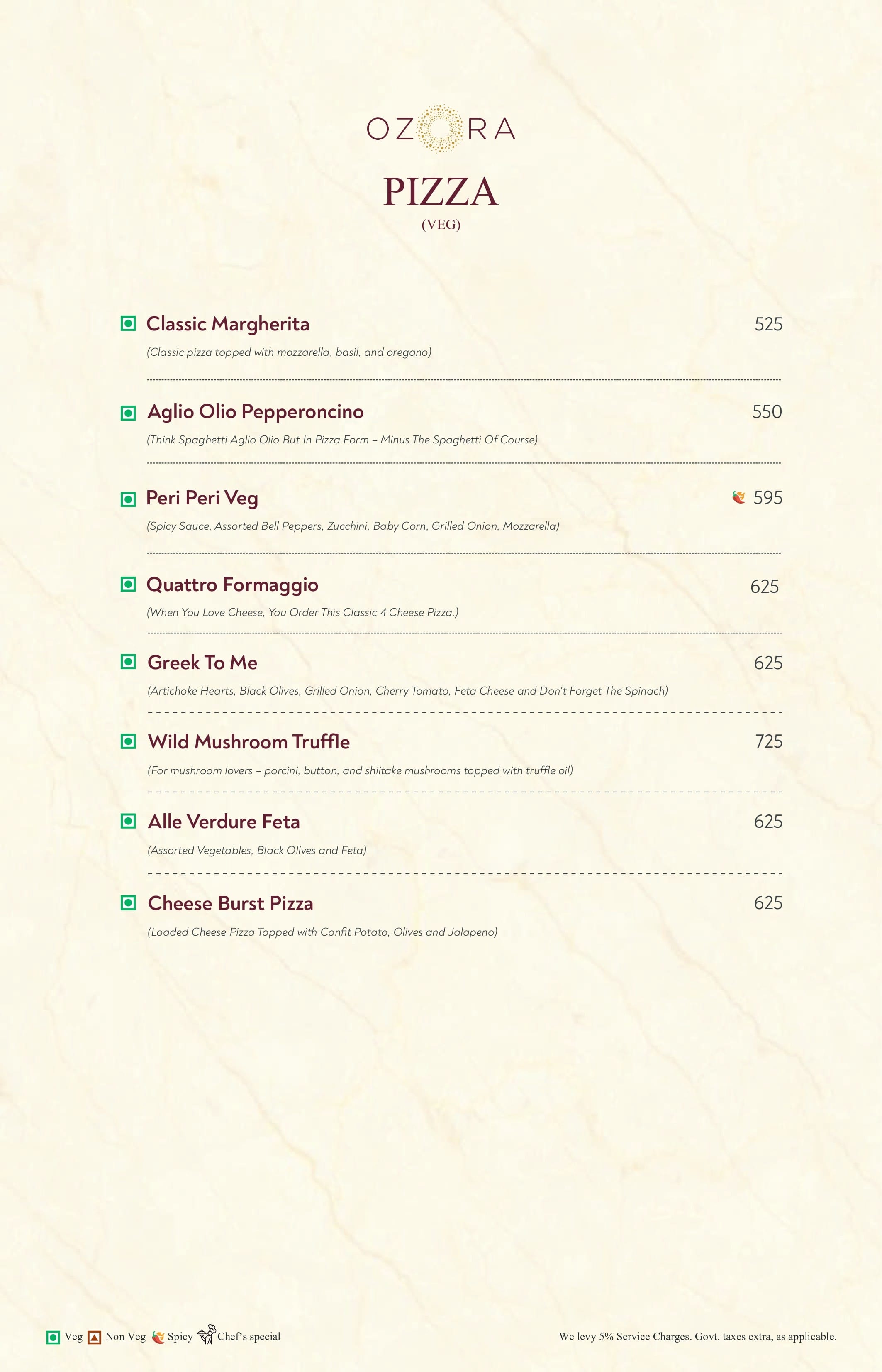 Menu of Ozora, Acropolis Mall, Kasba
