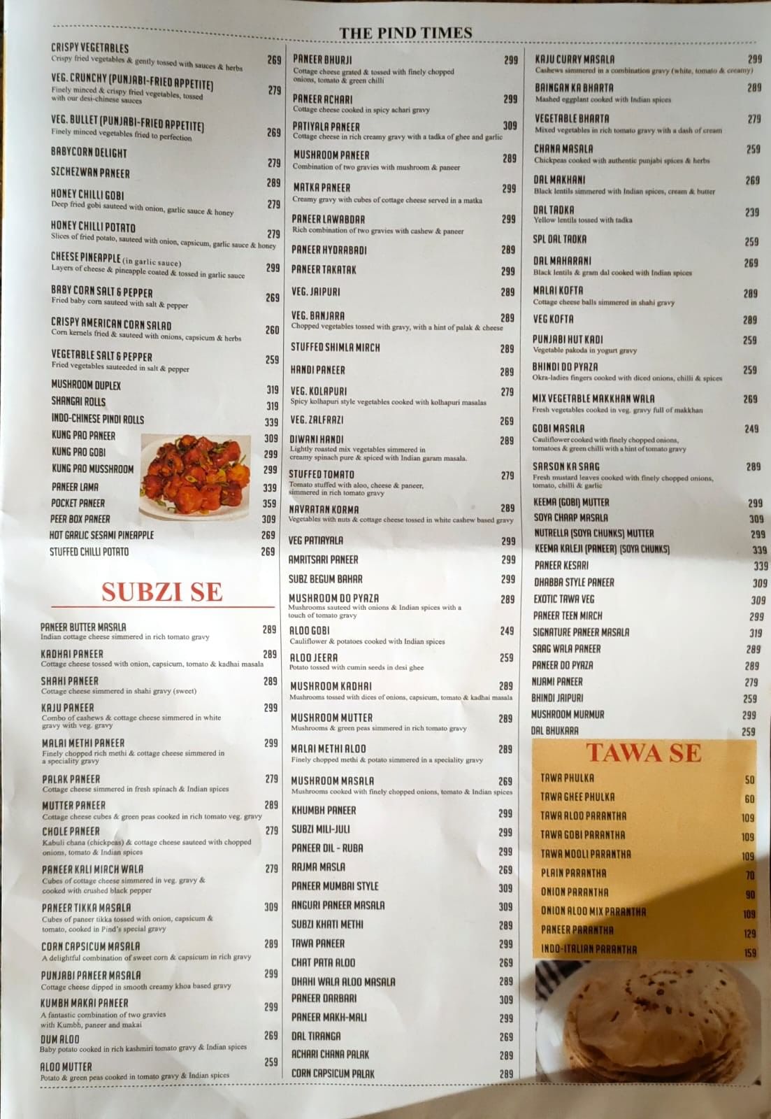 Menu of Pind, Iyyappanthangal, Chennai