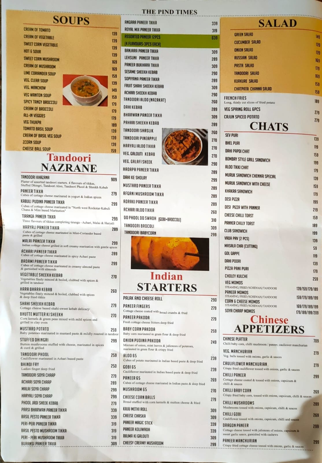 Menu of Pind, Iyyappanthangal, Chennai