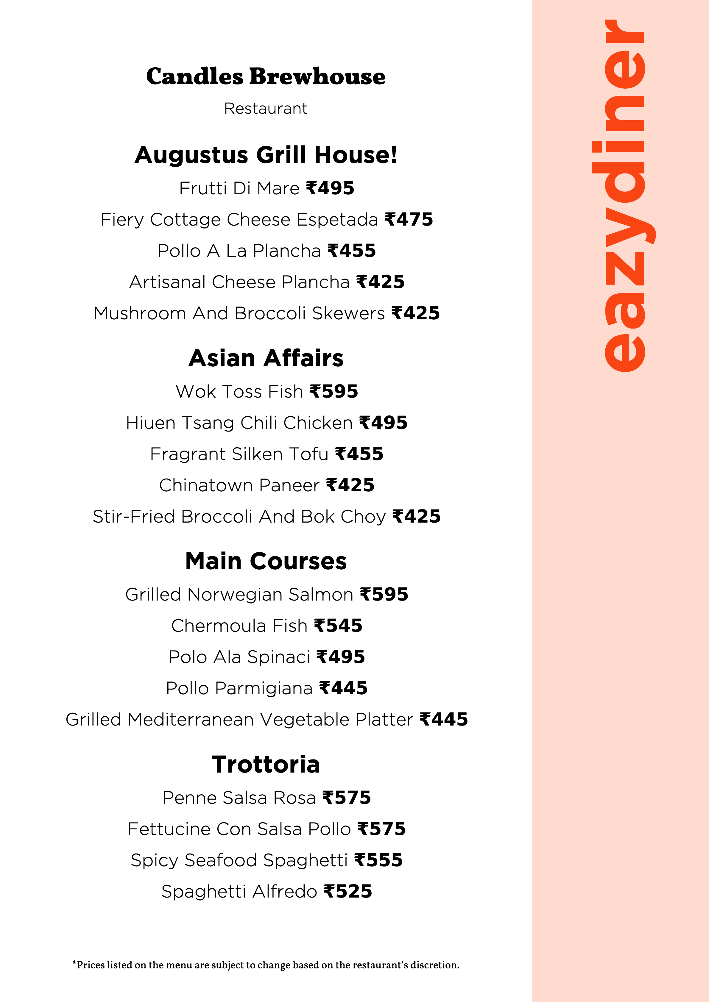 Menu of Candles Brewhouse, Hebbal, North Bengaluru