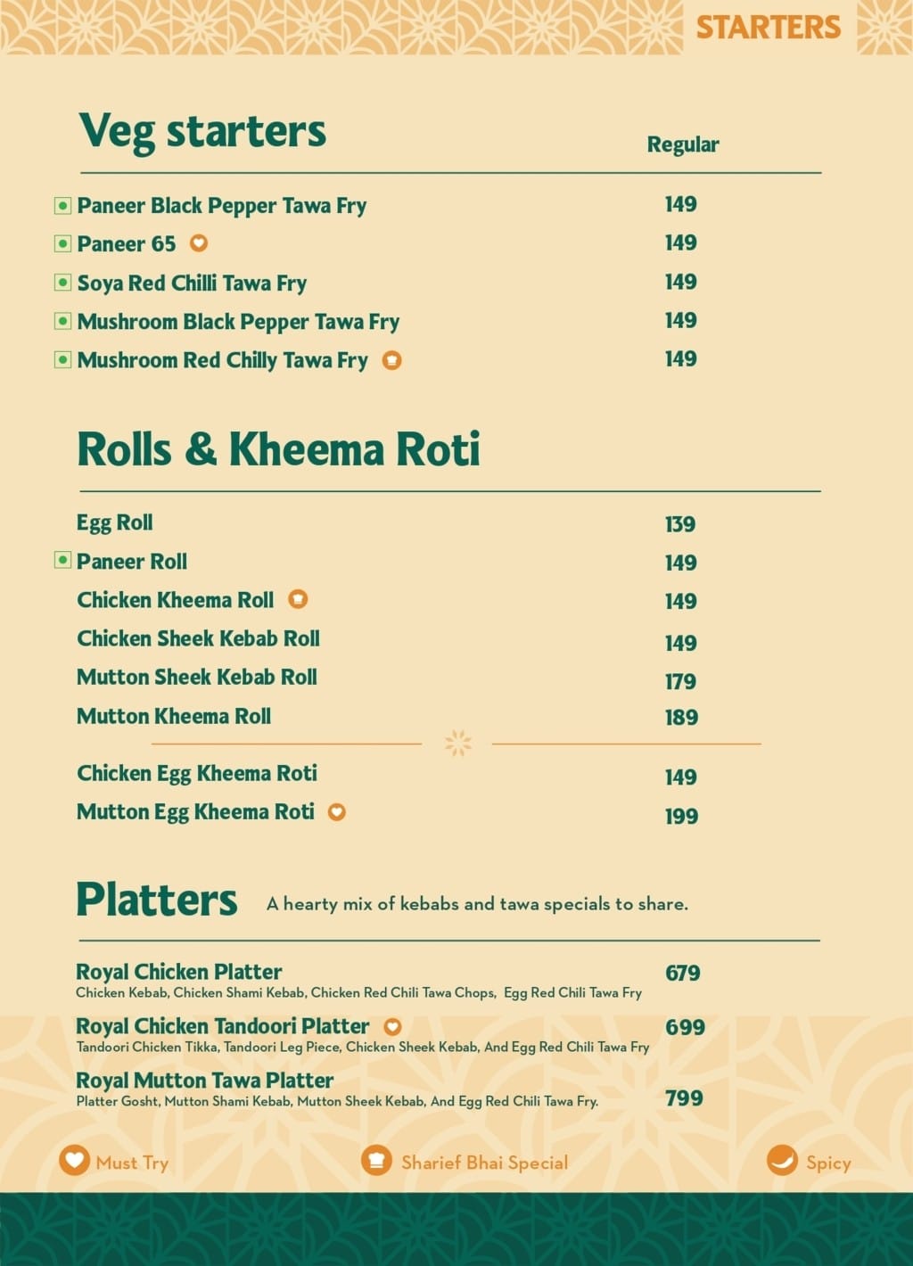 Menu of Sharief Bhai Biryani, Whitefield, East Bengaluru