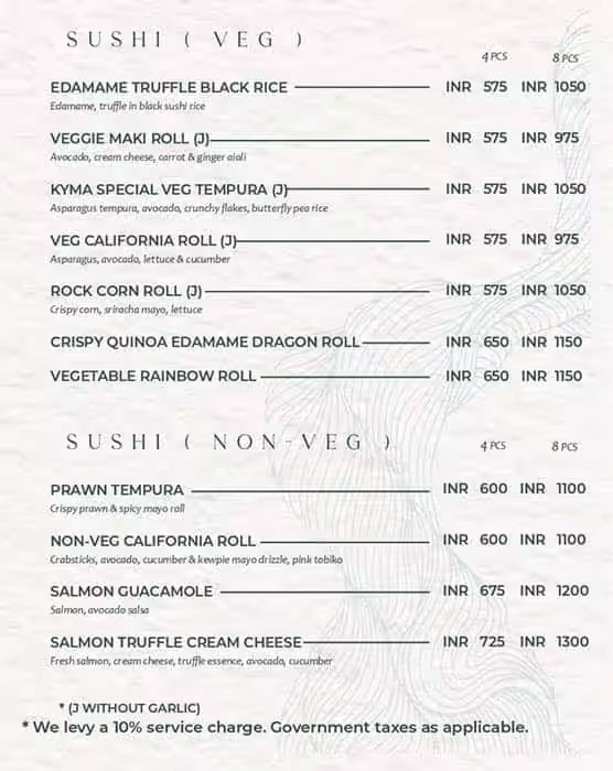 Menu of Kyma, Bandra Kurla Complex (BKC), Western Suburbs
