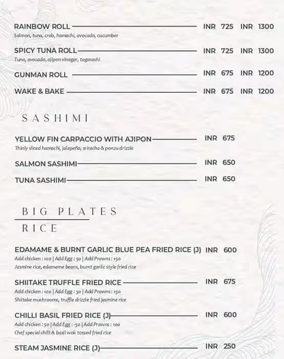Menu of Kyma, Bandra Kurla Complex (BKC), Western Suburbs