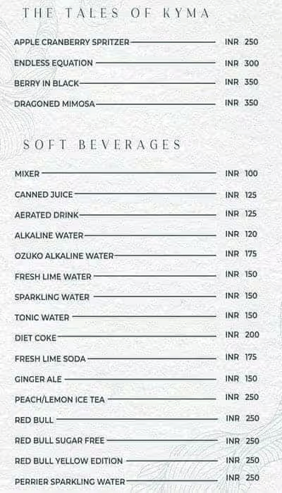 Menu of Kyma, Bandra Kurla Complex (BKC), Western Suburbs