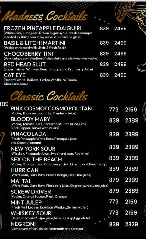 Menu of GILT Club, Kharadi, Pune